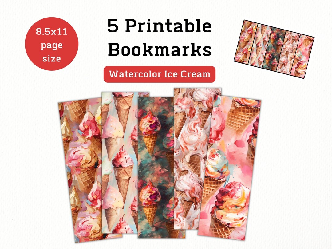 PRINTABLE Bookmarks With Watercolor Ice Cream Digital - Etsy