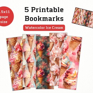 PRINTABLE Bookmarks With Watercolor Ice Cream Digital Watercolor Summer ...