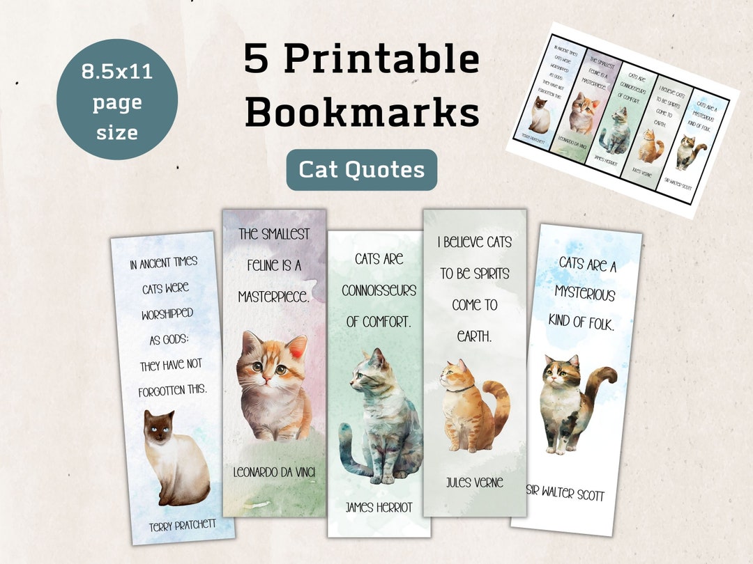PRINTABLE Bookmarks With Watercolor Art Cats Quotes for Cat - Etsy