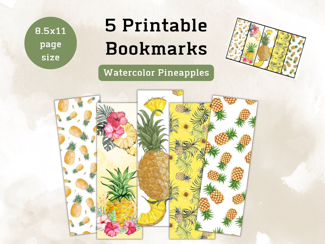 PRINTABLE Bookmarks With Watercolor Pineapples Pineapple Summer ...