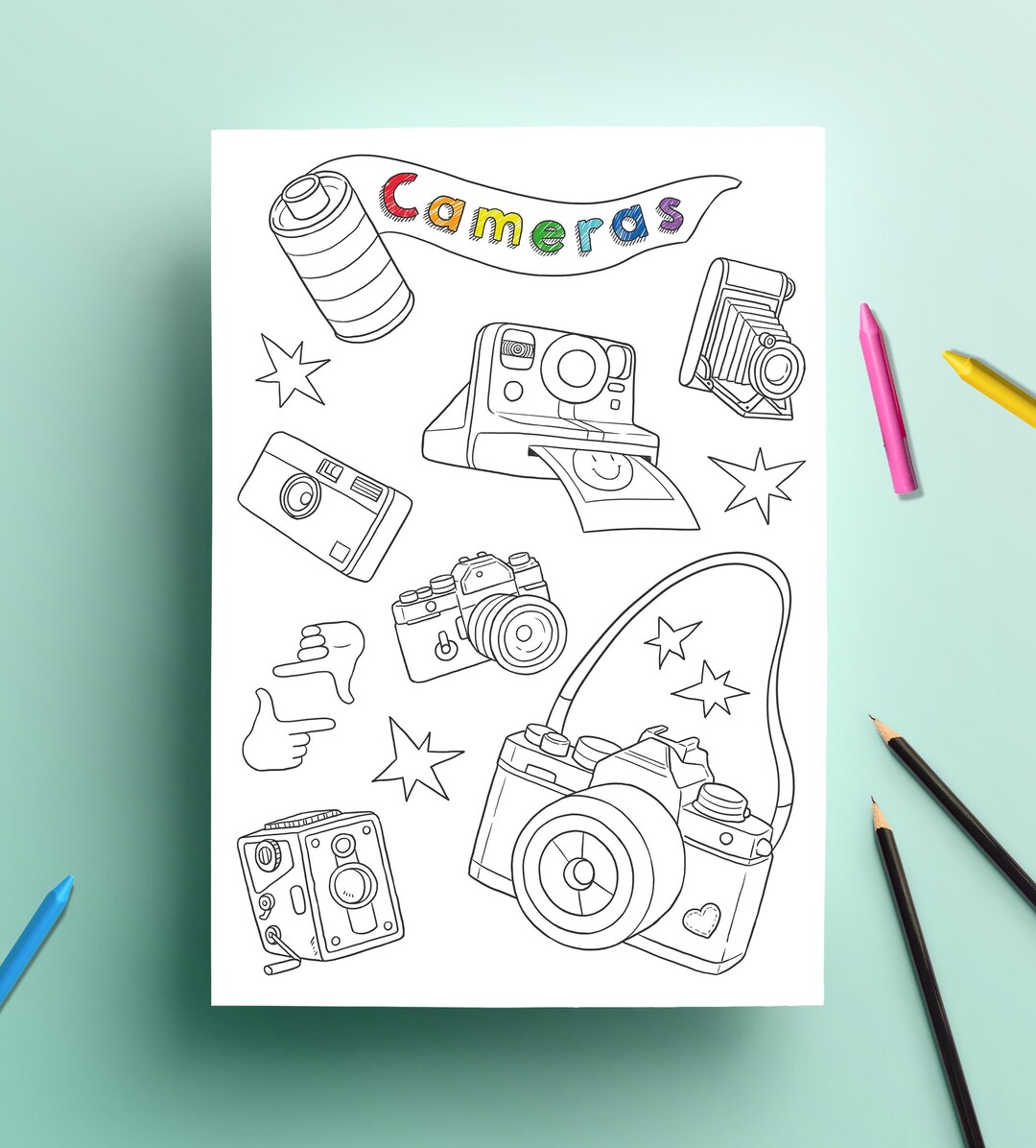 Coloring Page Cameras - Etsy