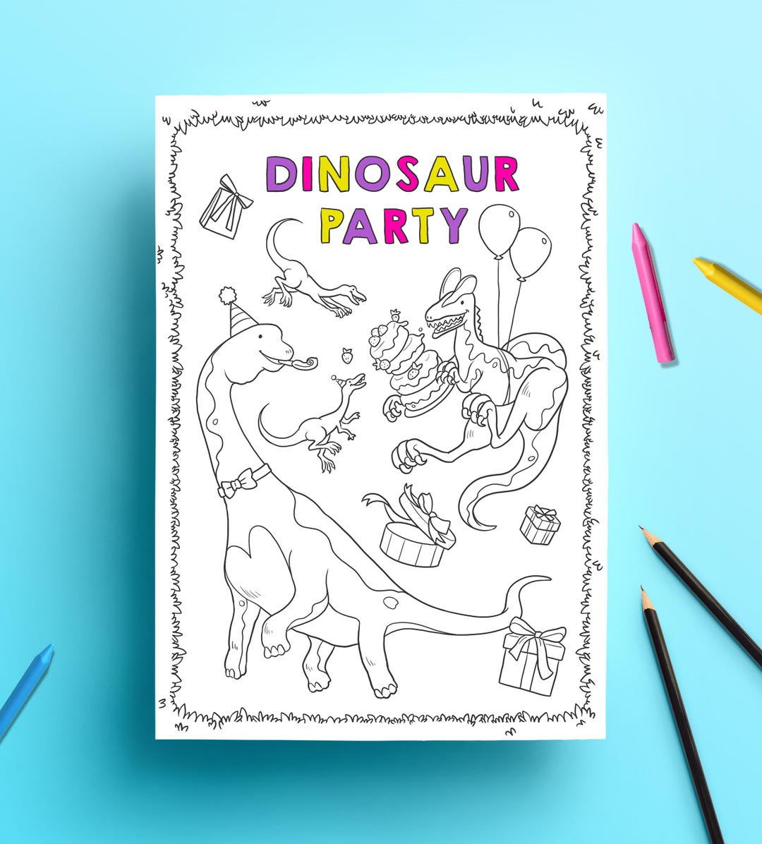 Dino Party Coloring Page - Etsy