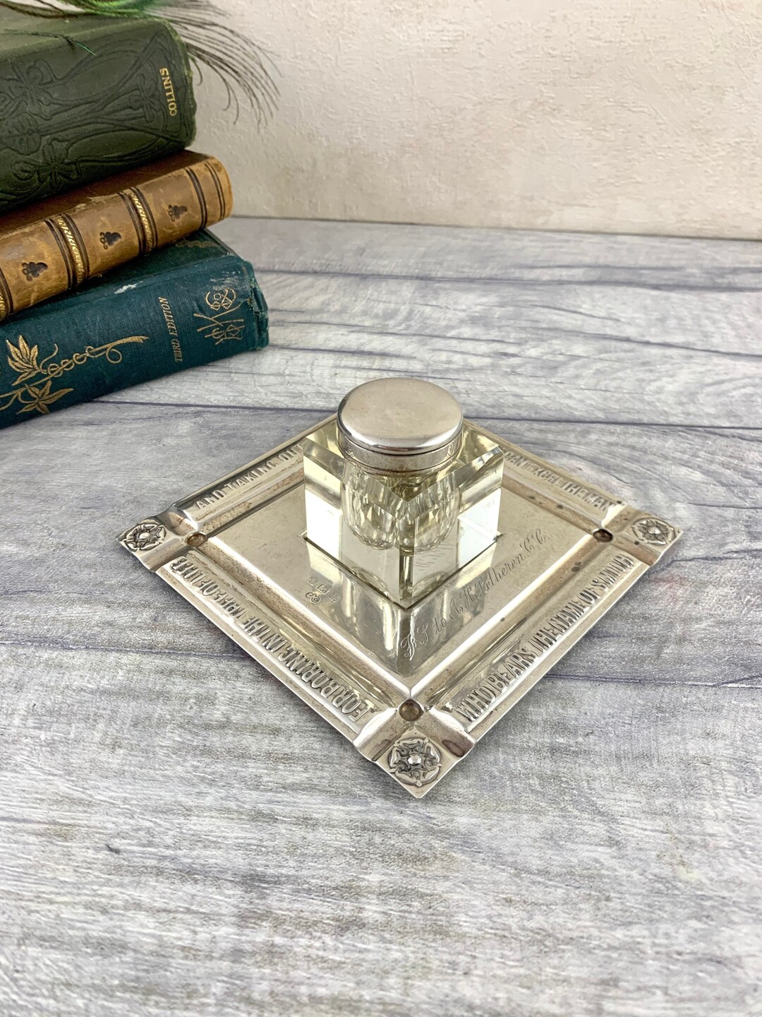 Antique Silver Inkwell, Hallmarked Birmingham 1926, With Original Cut ...