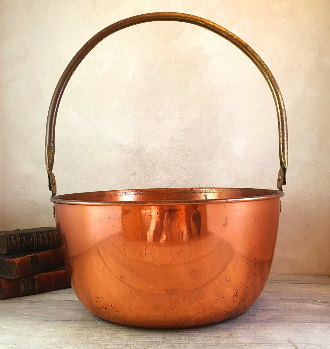 Vintage Large Copper Cauldron With Brass Handle. Large Copper Planter ...