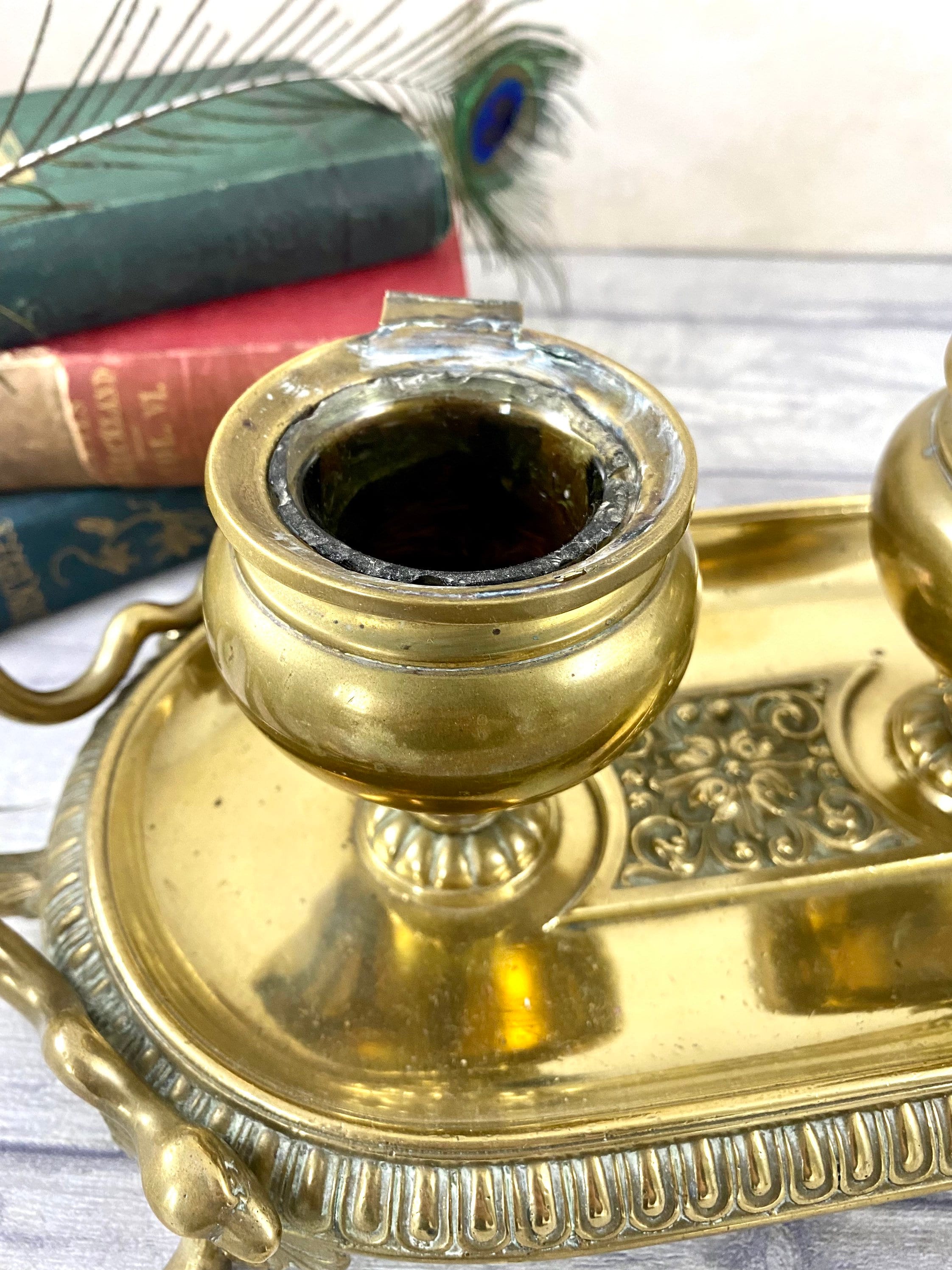 Vintage Brass Double Ink Stand With Two Inkwells With Glass - Etsy