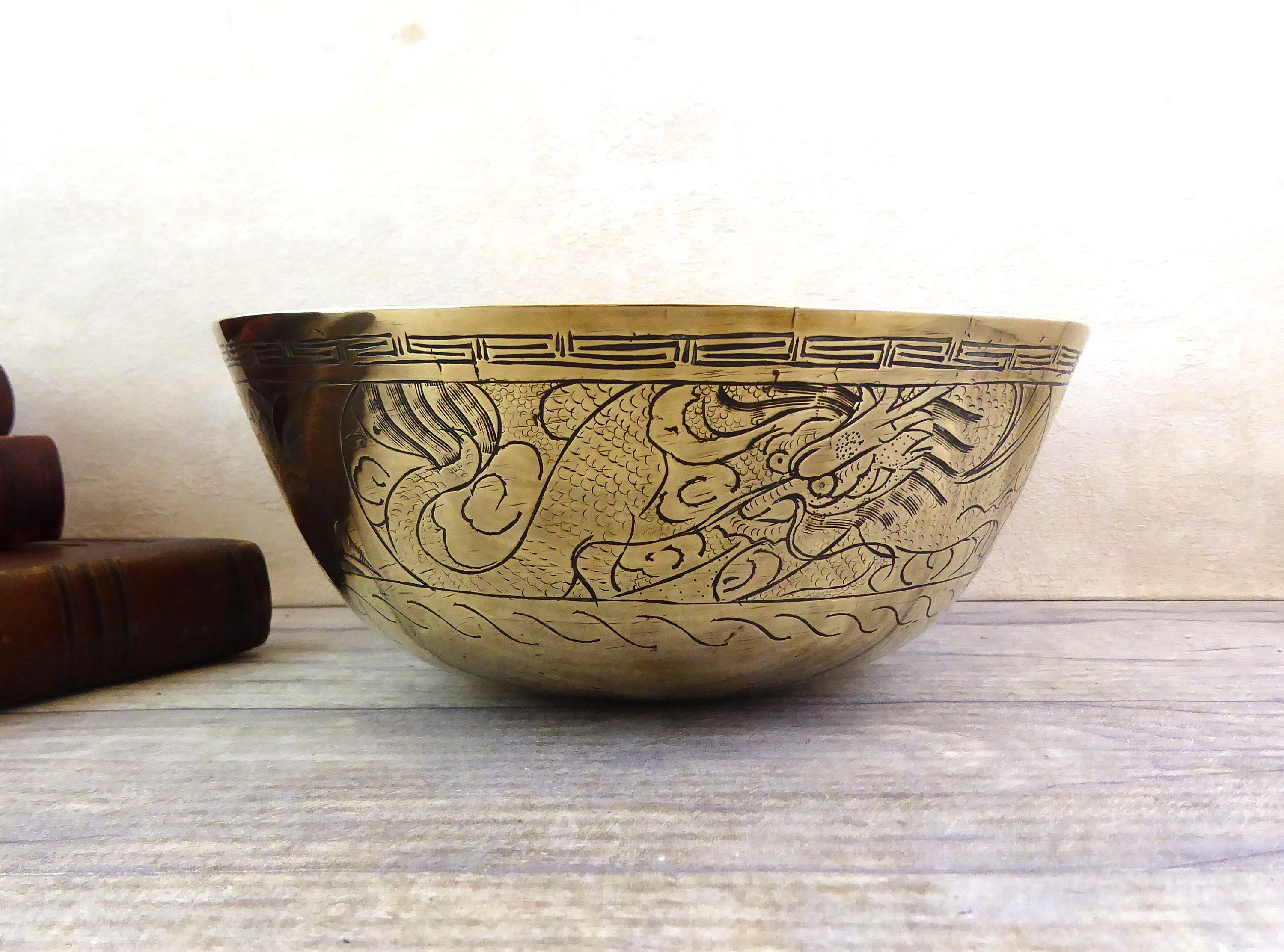Vintage Chinese Brass Bowl With Dragons and Phoenix / Antique - Etsy