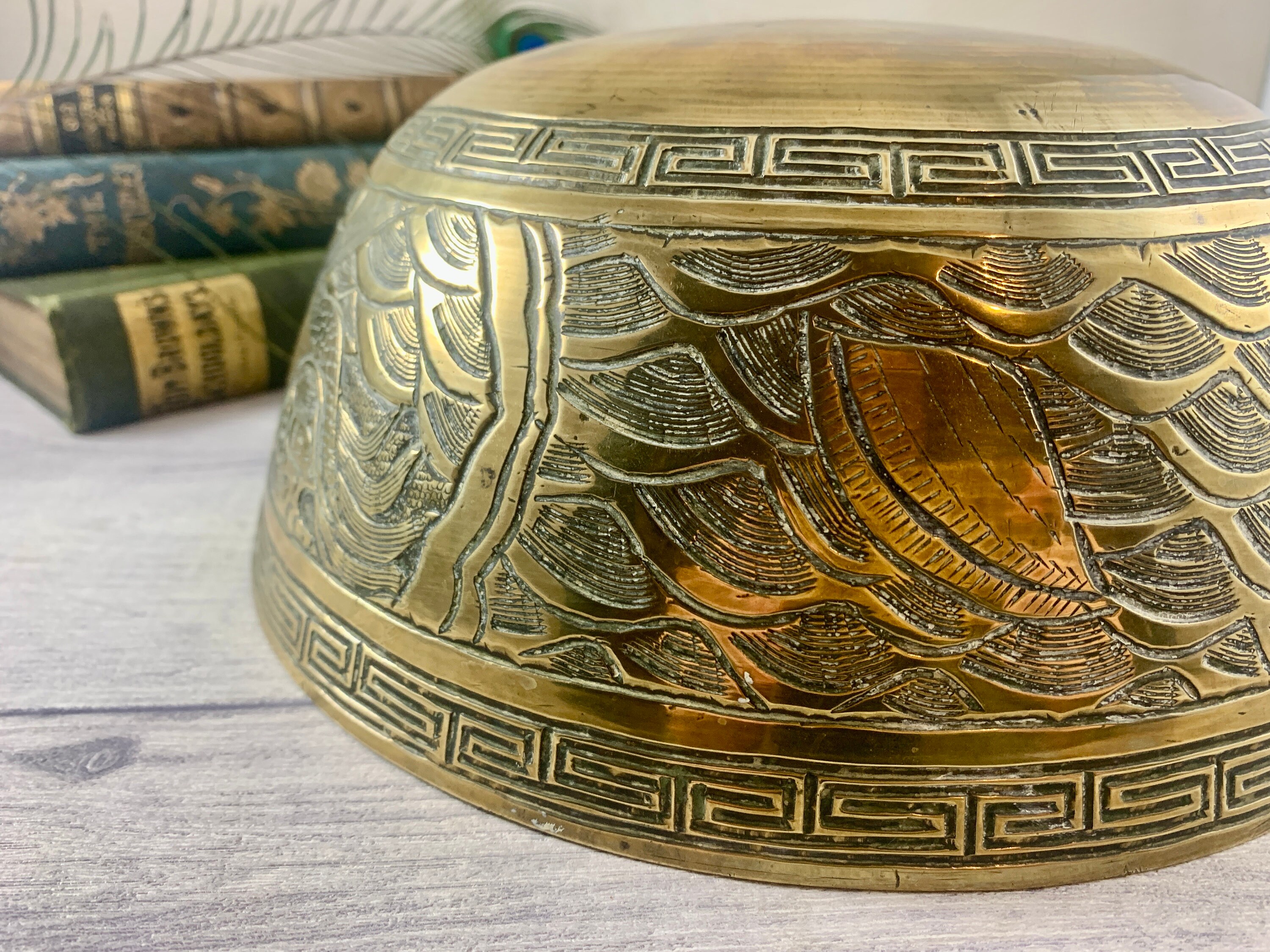 Vintage Chinese Brass Bowl With Dragons and Phoenix / Antique - Etsy