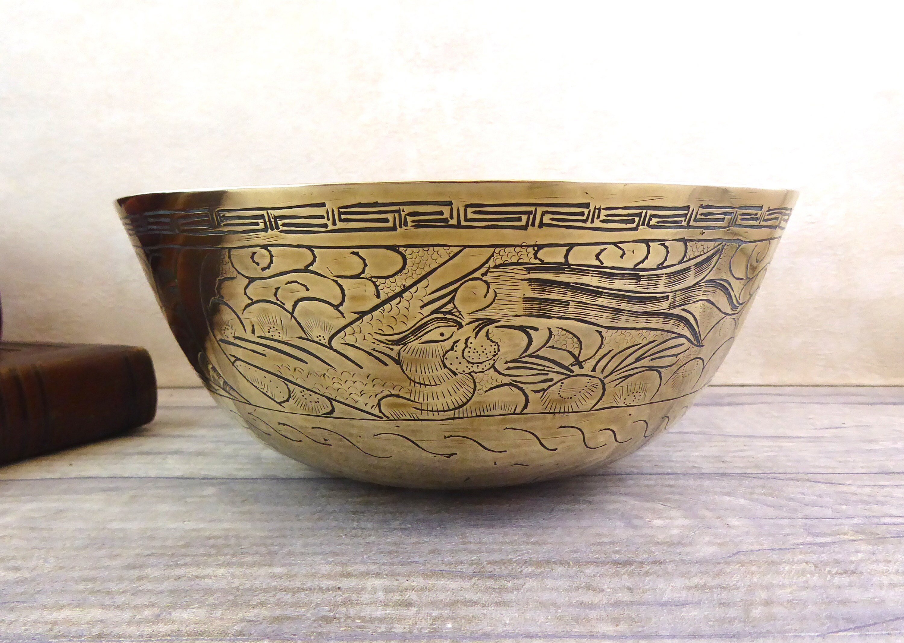 Vintage Chinese Brass Bowl With Dragons and Phoenix / Antique - Etsy