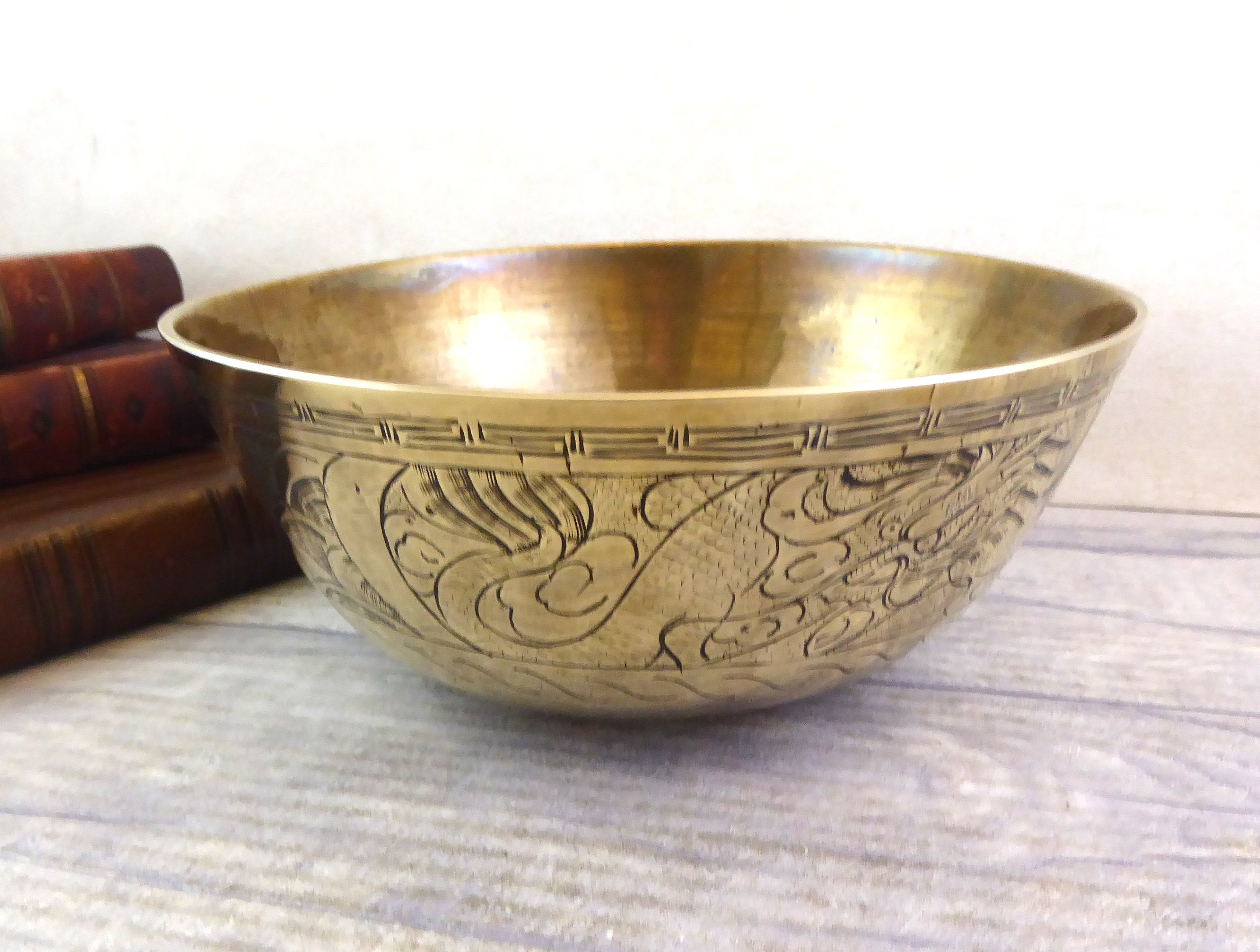 Vintage Chinese Brass Bowl With Dragons and Phoenix / Antique - Etsy