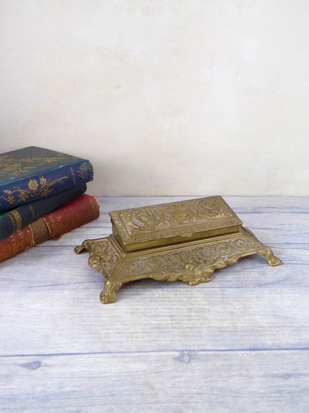 Large Vintage Brass Postage Stamp Box / Rococo Stamp Holder / Ornate ...