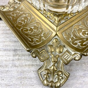 Vintage Brass Decorative Ink Stand With Cut Glass Inkwell / Gift for ...