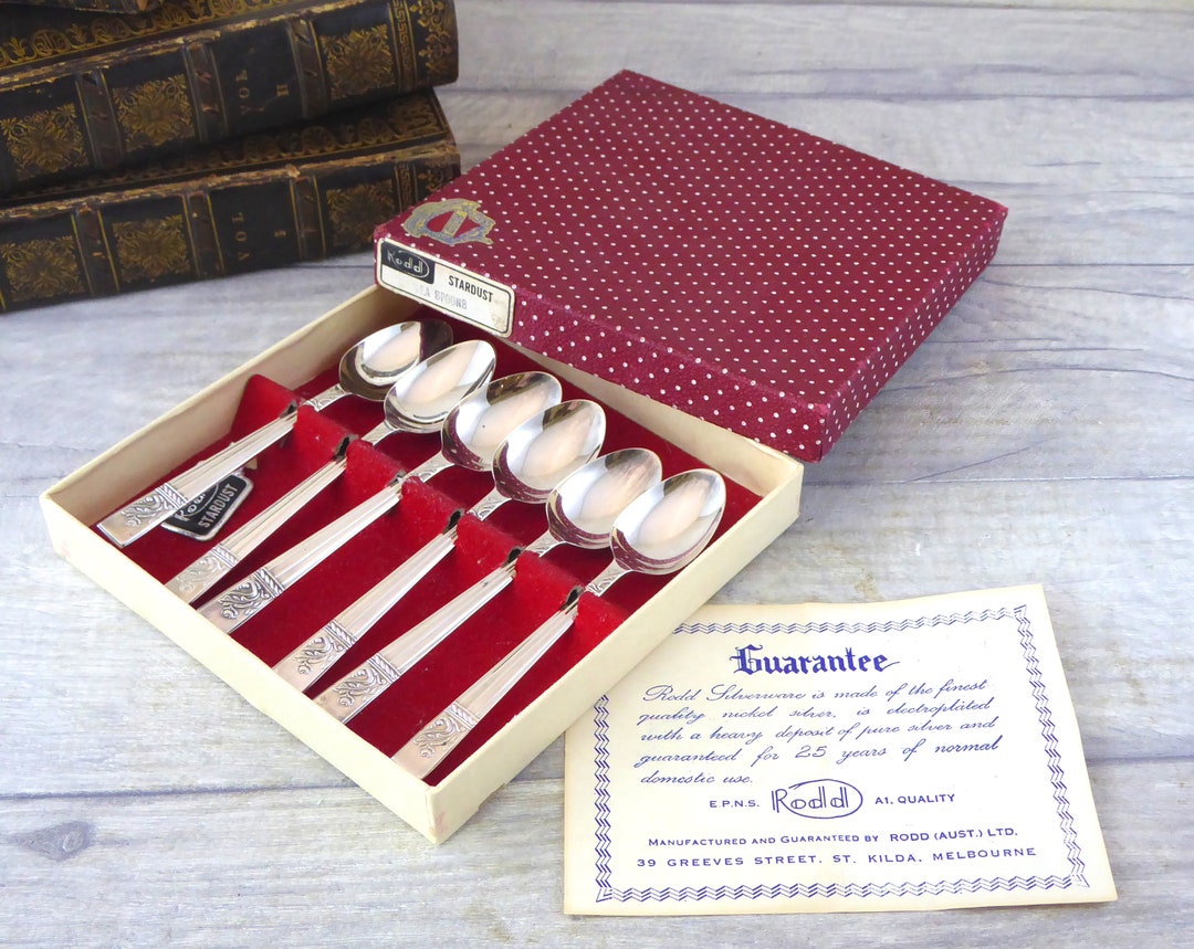 Retro Boxed Set of 6 Silver Plated EPNS Teaspoons / Rodd Stardust ...