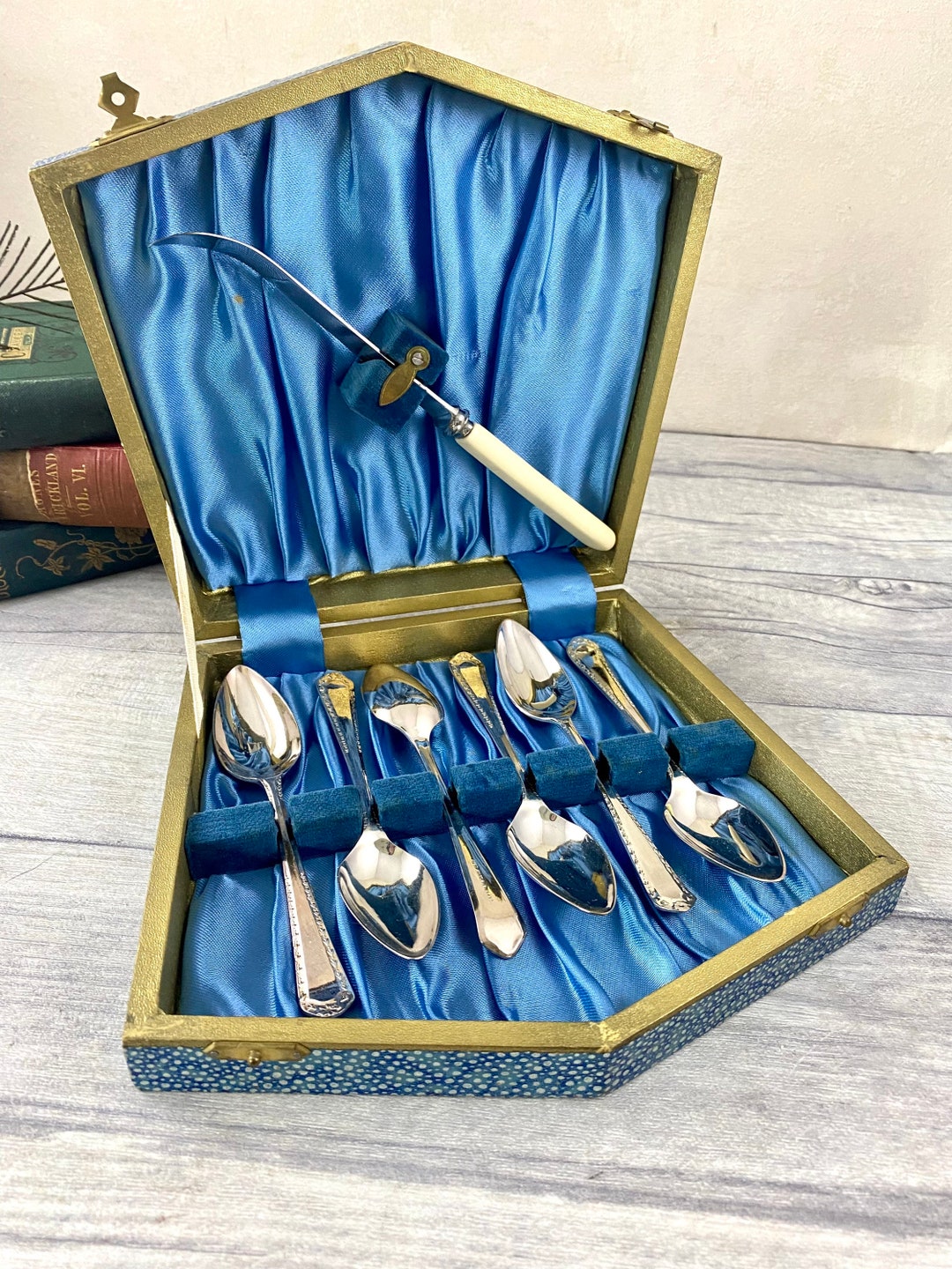 Vintage Art Deco Boxed Set of Grape Fruit Spoons / Retro Silver Plated ...