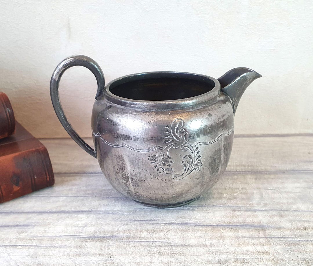Vintage EPBM Silver Plate Milk Jug Pitcher - Leaf Motif - Electroplated ...