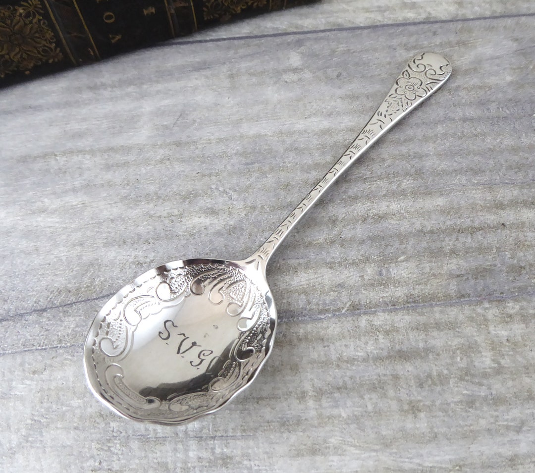 Ornate Scalloped Shell Spoon - Antique Silver Plated Cutlery - Rodd A1 ...