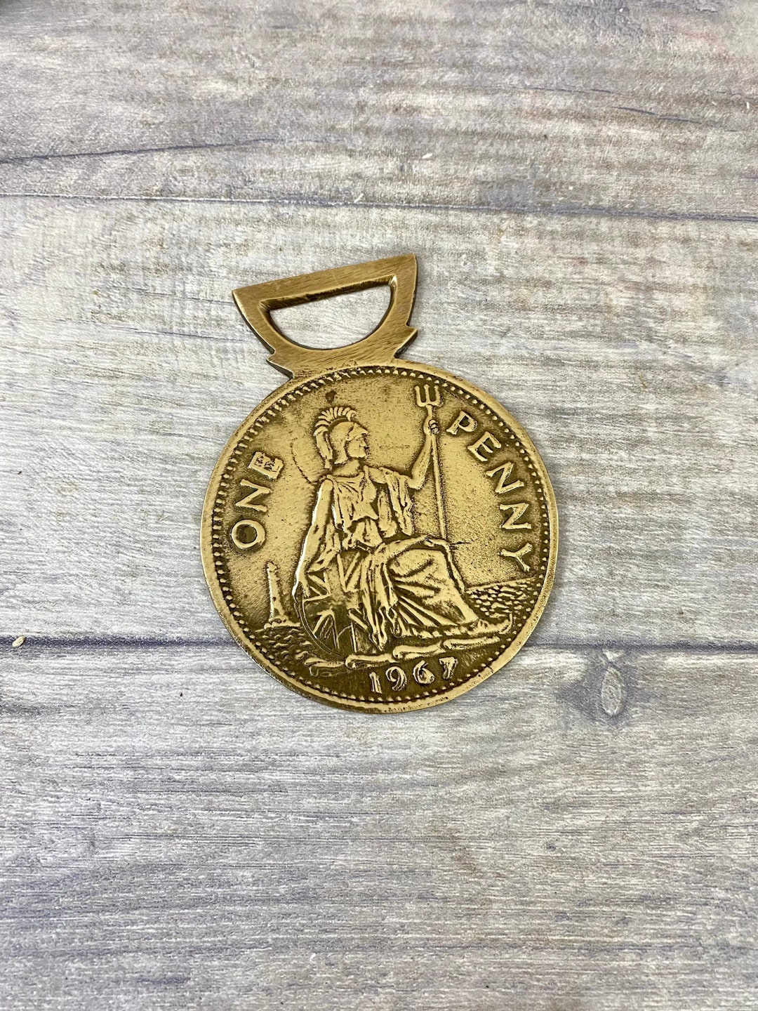 Vintage Brass Horse Brass of an Old One Penny / 1967 / Britannia Penny ...