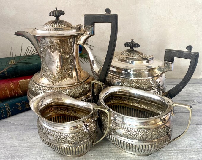 Antique 4 Piece Victorian or Edwardian Plated Tea Set With Embossed ...