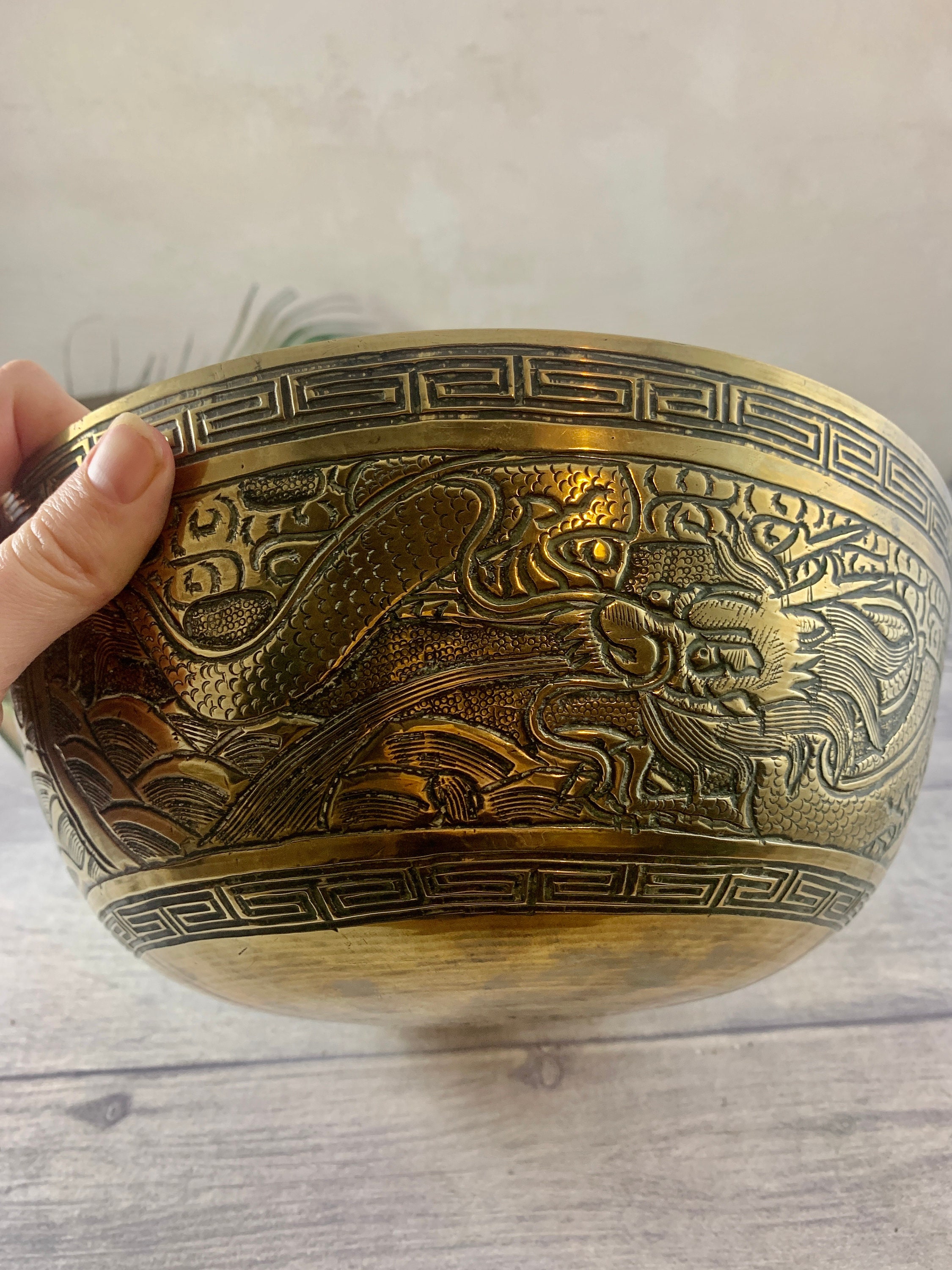 Vintage Chinese Brass Bowl With Dragons and Phoenix / Antique - Etsy