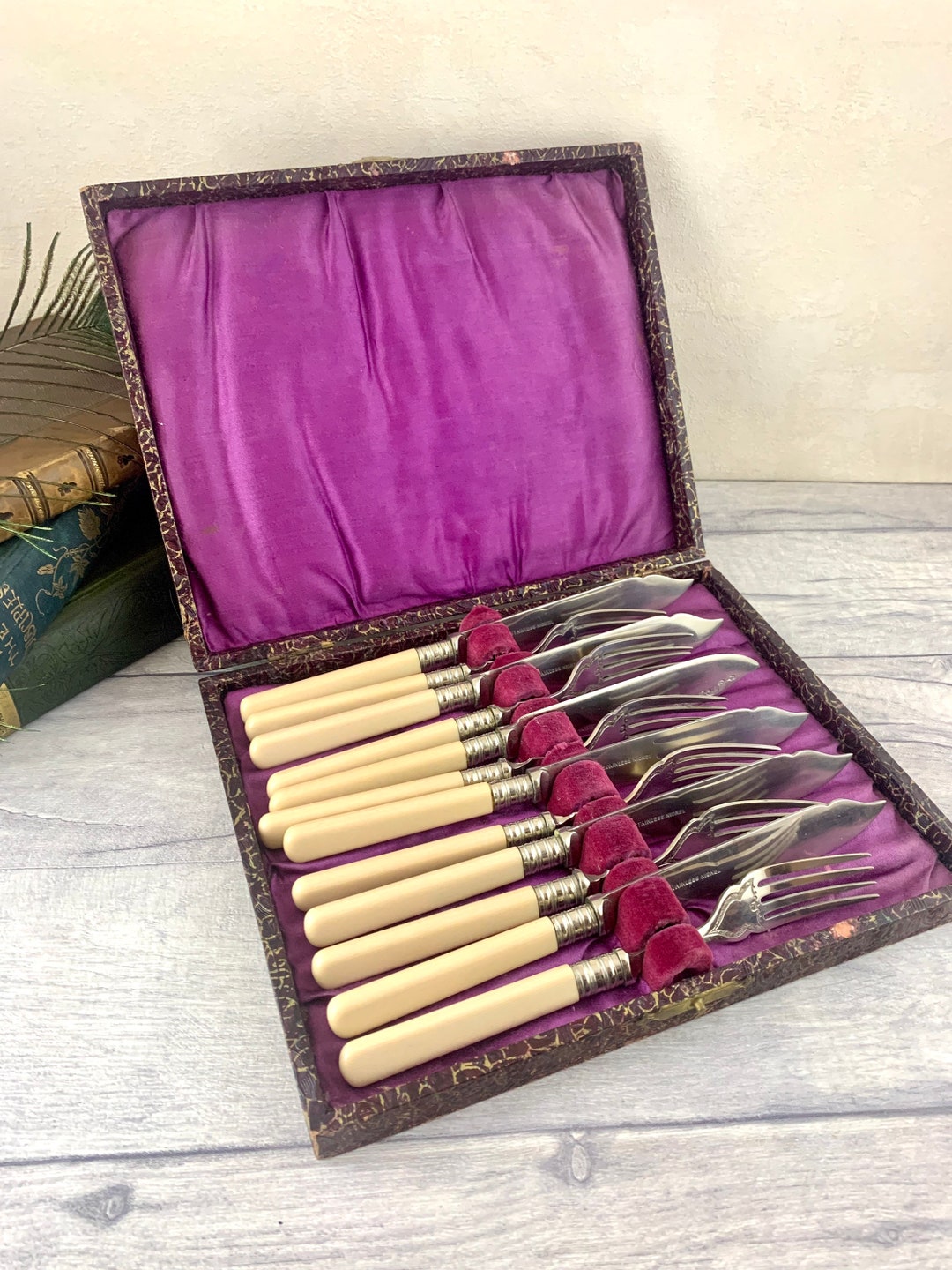 Retro Boxed Set of Fish Knives and Forks With Ivorine Faux - Etsy