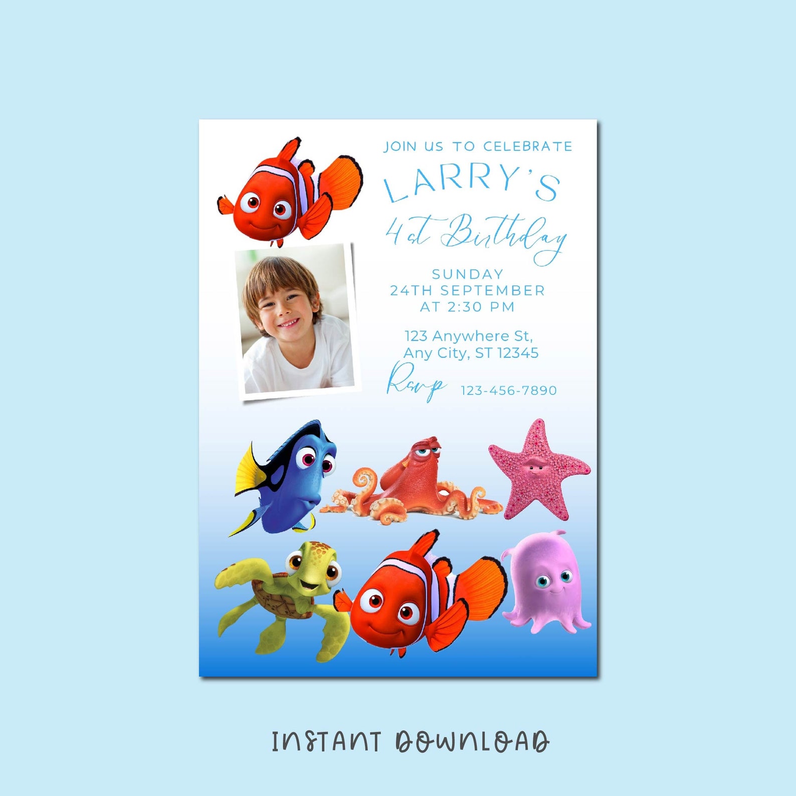 Printable Nemo Birthday Invitation, Dory Invite, Under the Sea Party ...