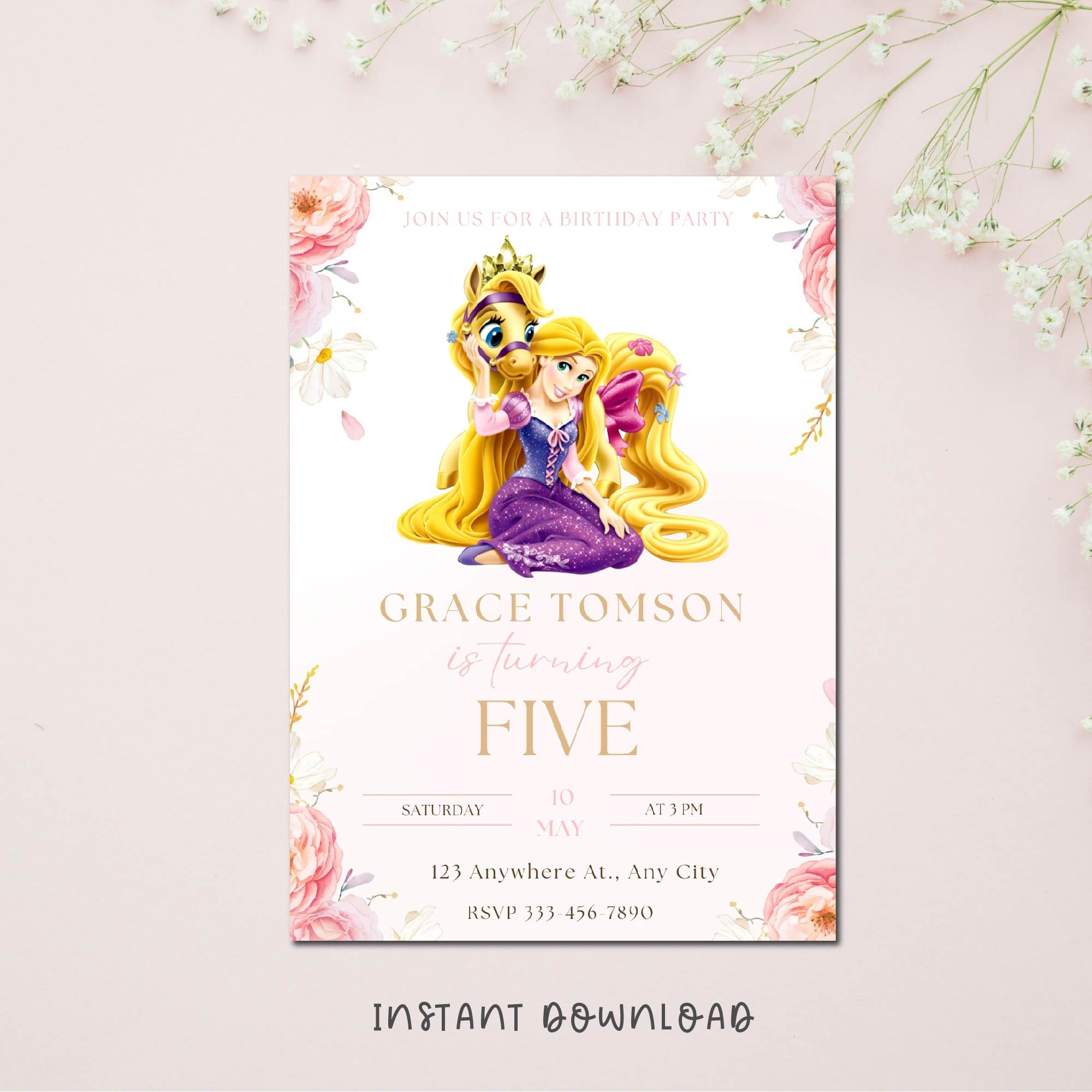 Rapunzel Birthday Party Invitation Template, Rapunzel Birthday ...