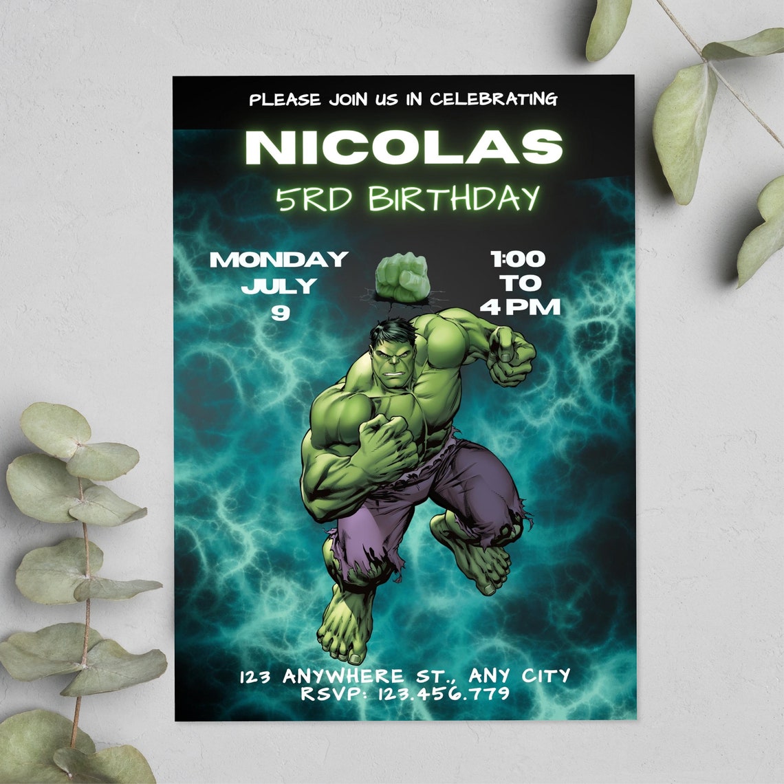 Hulk Birthday Invitation, the Incredible Hulk Birthday Invitation ...