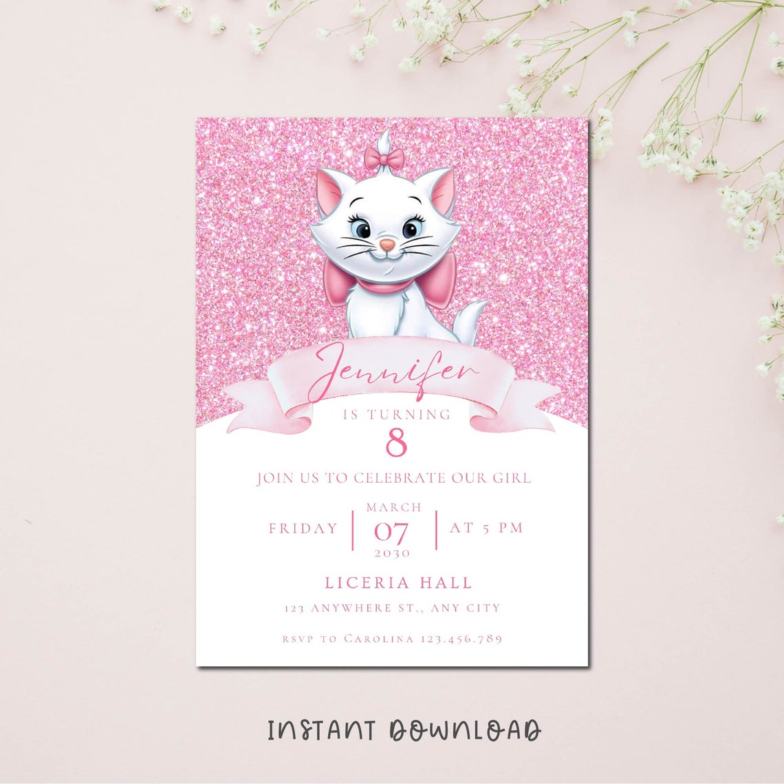 Marie & Aristocats Printable Invitation, Marie Aristocats Invite, Marie ...