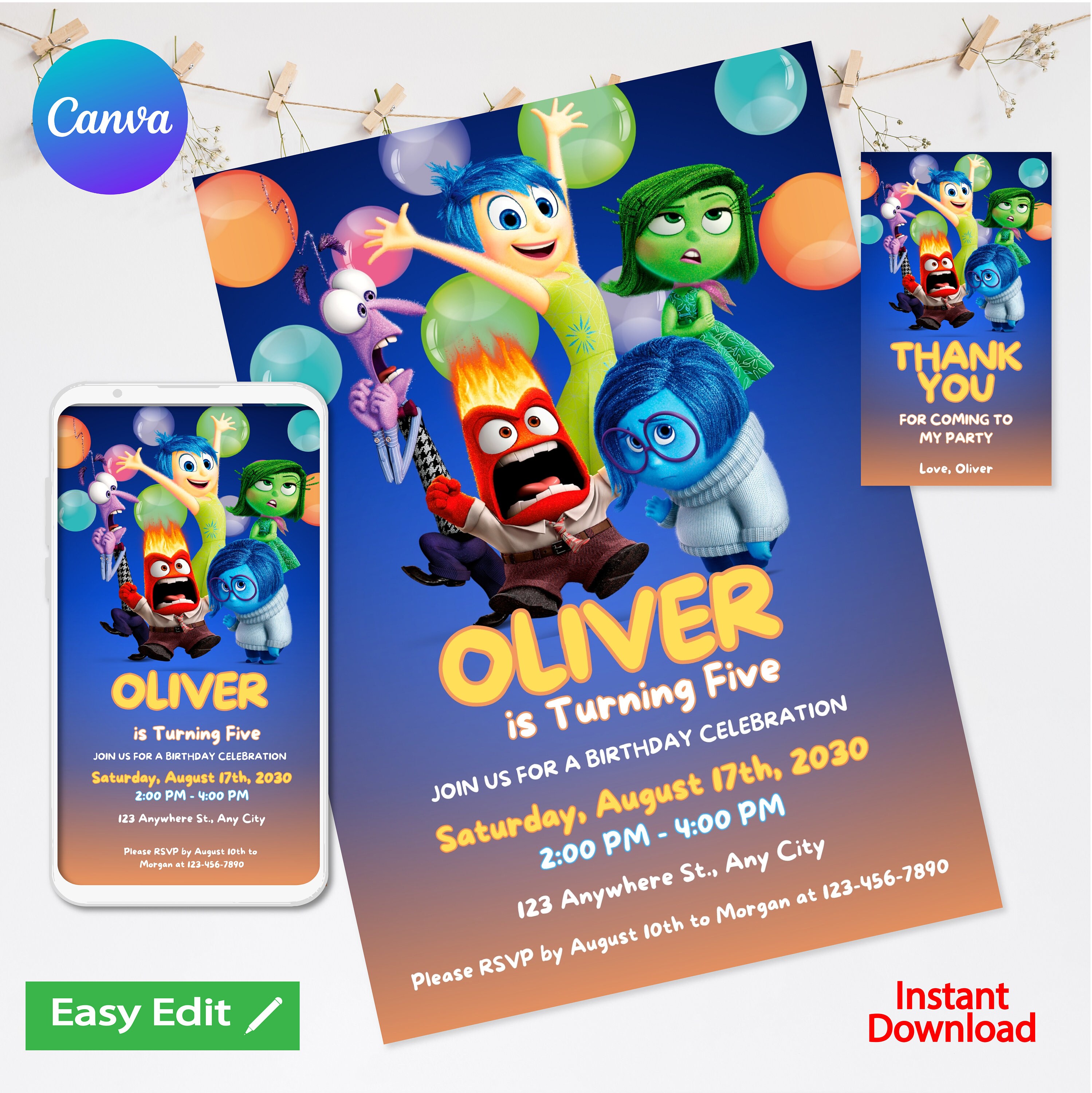 Inside Out Invitation Inside Out Birthday Invitation Inside Out Party ...