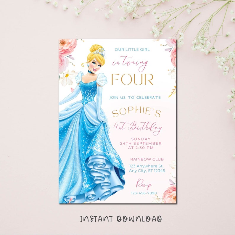 Cinderella Birthday Invitation, Princess Birthday Invite. Cinderella ...