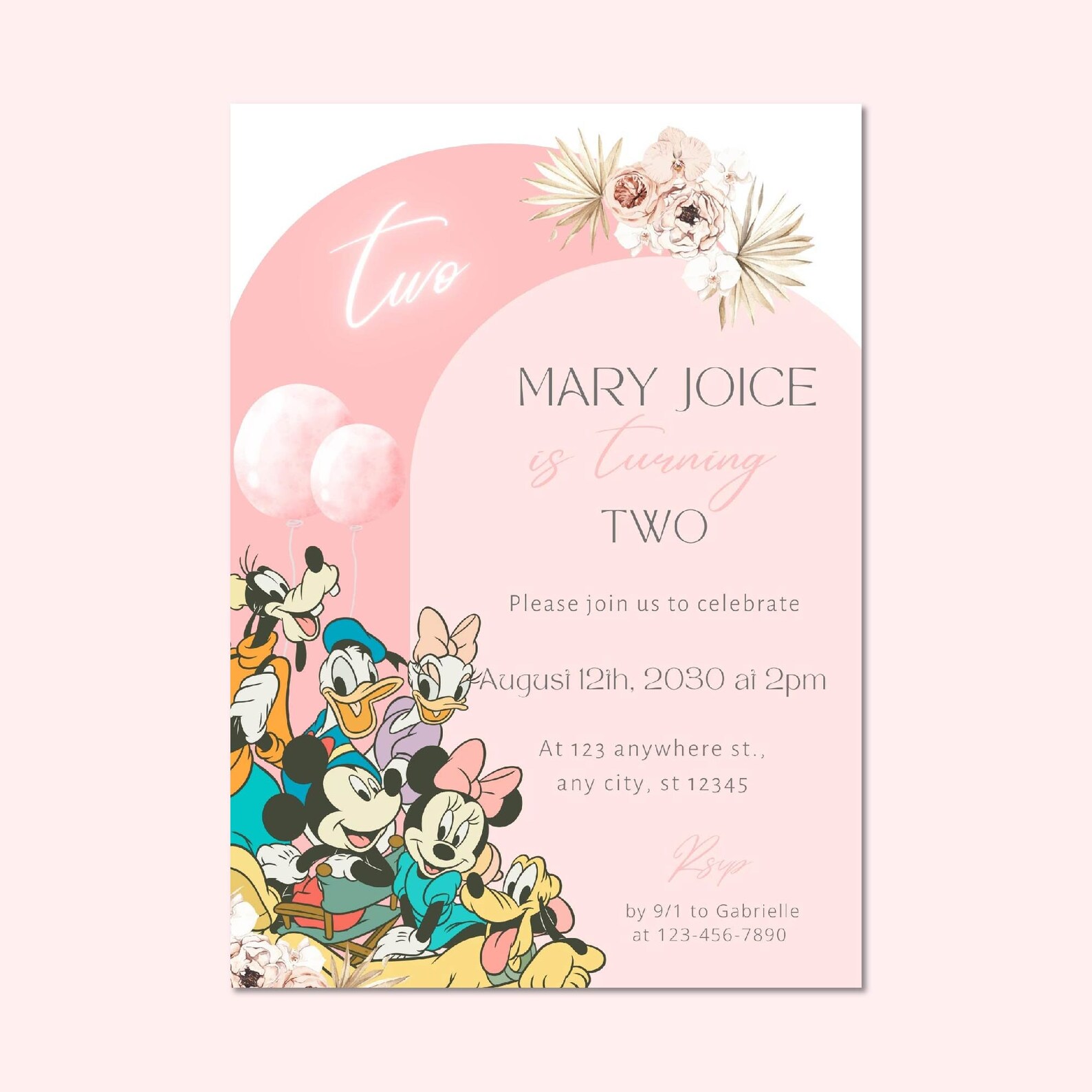 Mickey Mouse Pink Clubhouse Birthday Invitation Girl Digital, Thank You ...