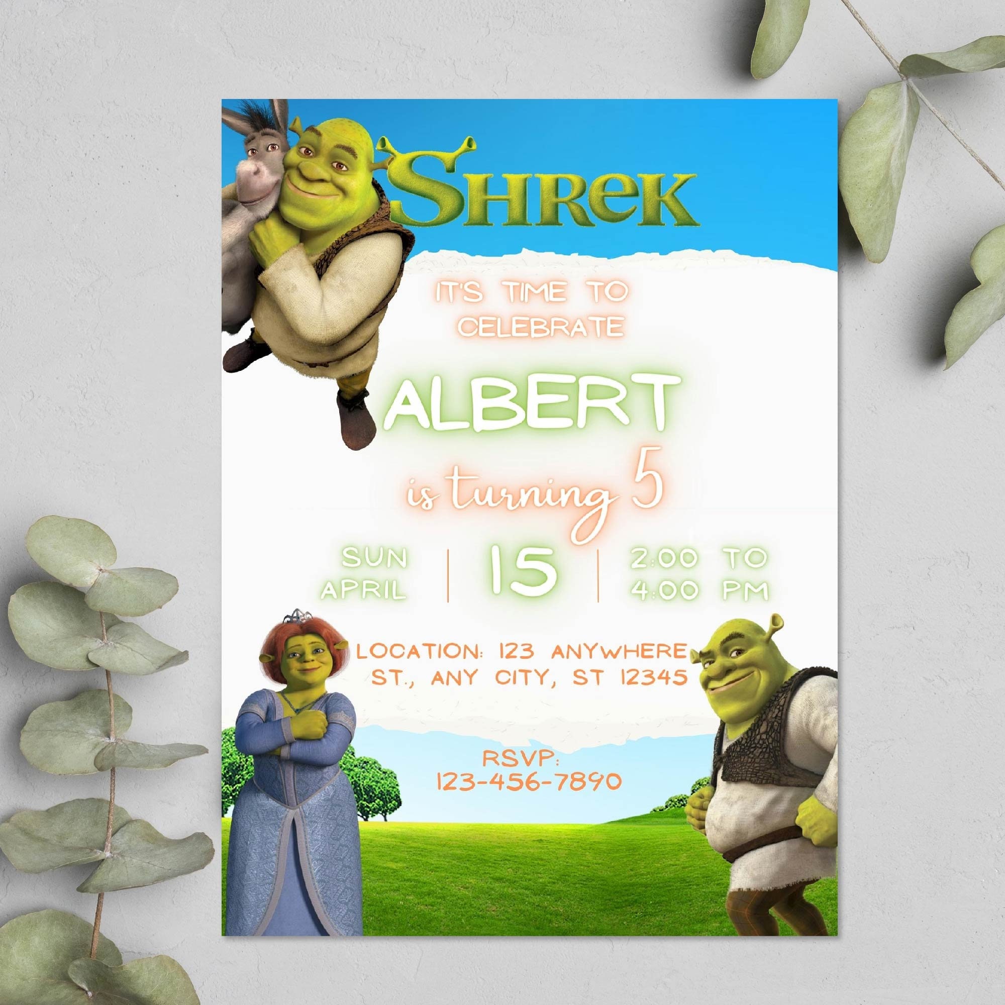 Shrek Birthday Invitation, Shrek Digital Mobile Birthday Invitation ...