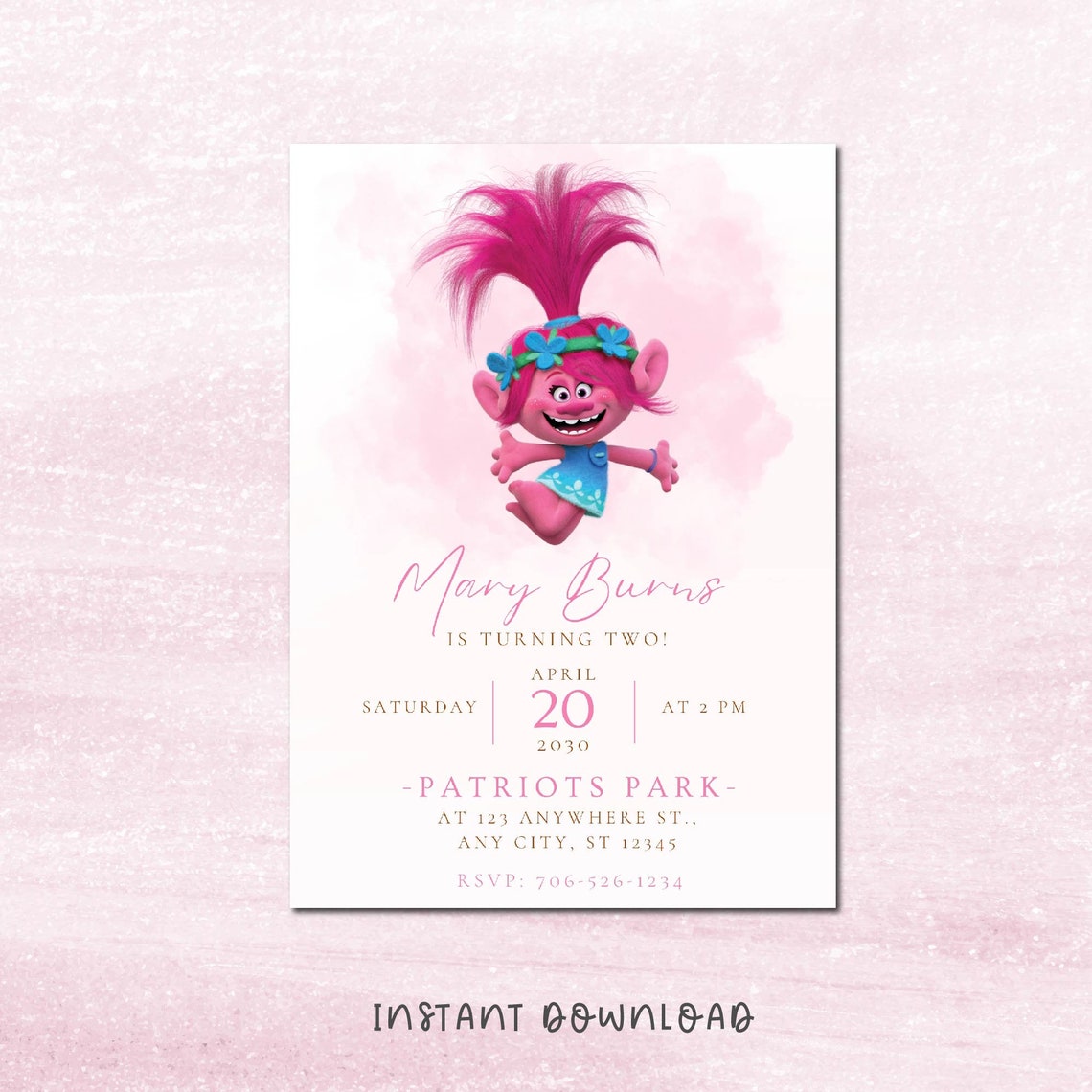 Editable Trolls Poppy Birthday Invitation Trolls Girls Invite, Template ...