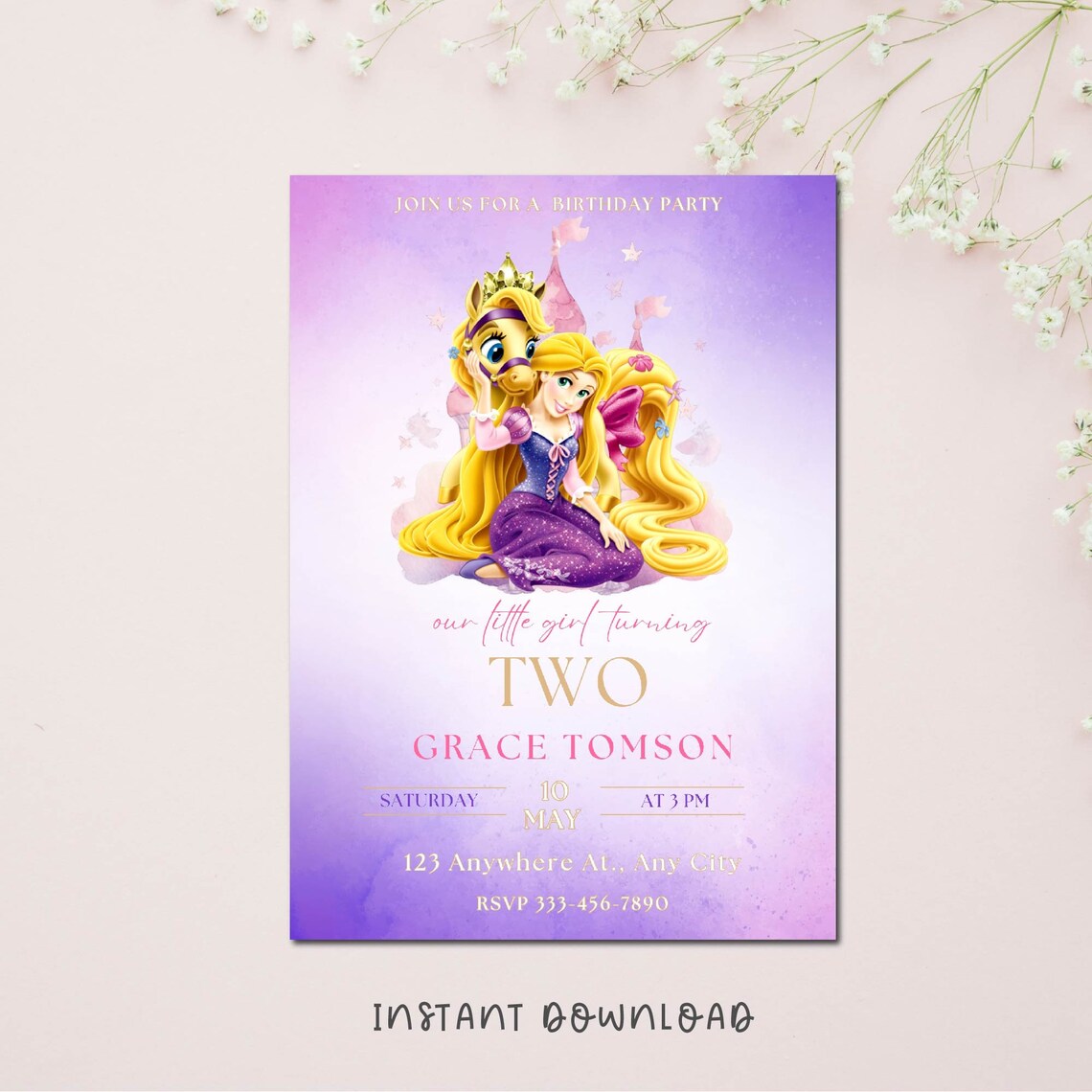 Rapunzel Birthday Party Invitation Template, Rapunzel Birthday ...