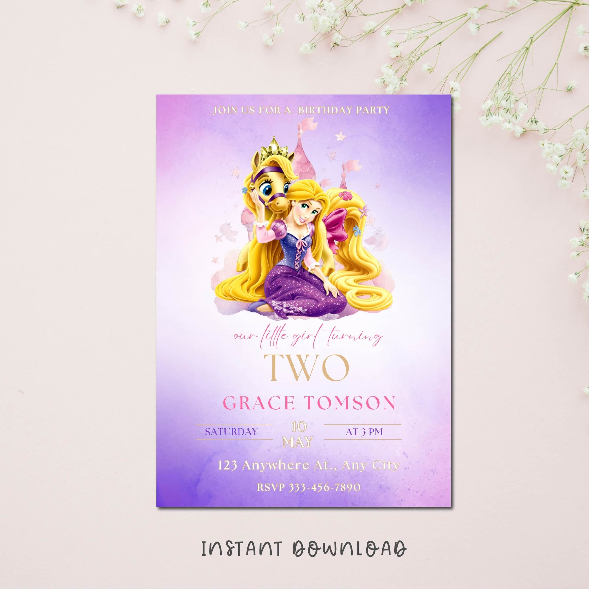 Rapunzel Birthday Party Invitation Template, Rapunzel Birthday ...