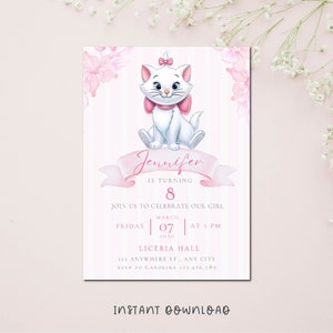 Marie & Aristocats Printable Invitation, Marie Aristocats Invite, Marie ...