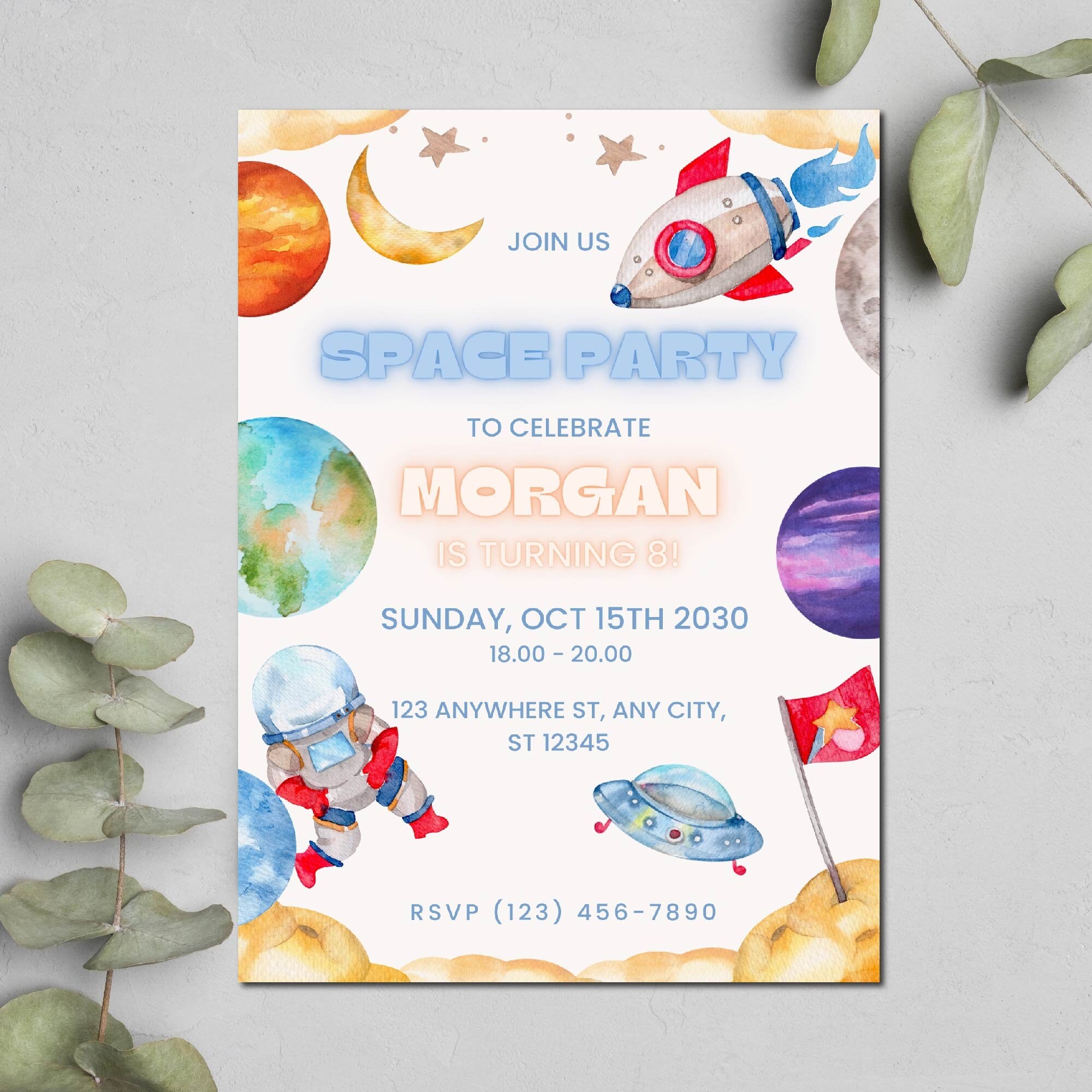 EDITABLE Space Boy Birthday Party Invitation, Galaxy Party Invitation ...