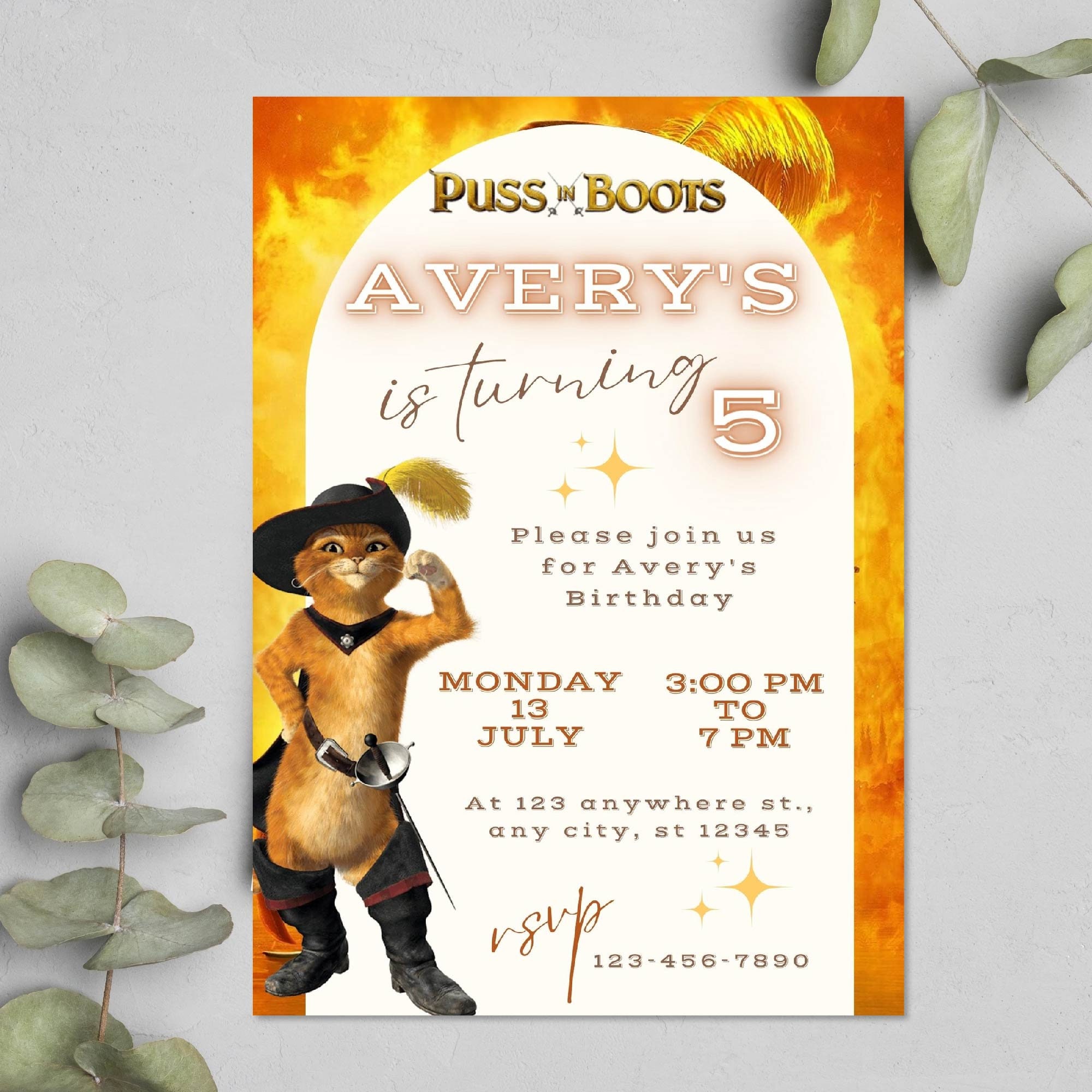 Puss in Boots Birthday Invitation,printable Birthday Invitation ...