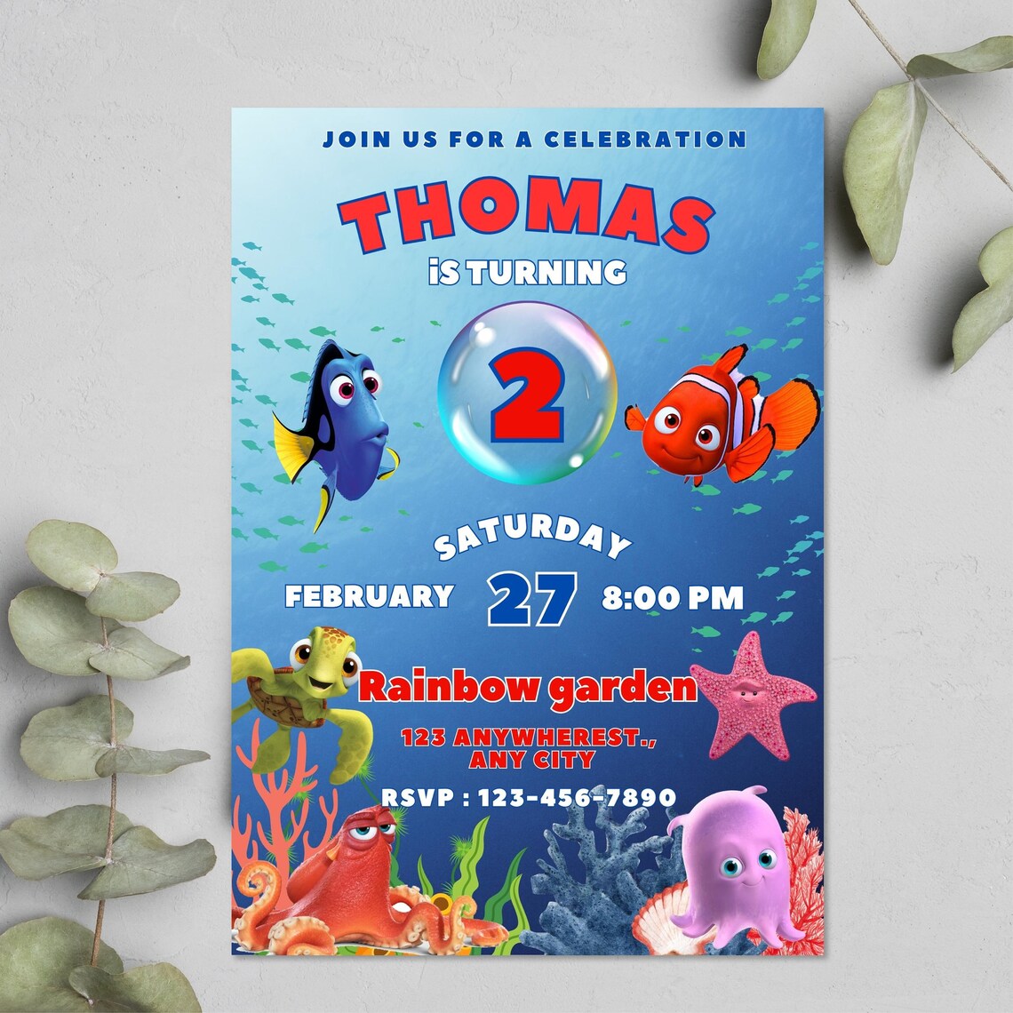 Printable Nemo Birthday Invitation, Dory Invite, Under the Sea Party ...
