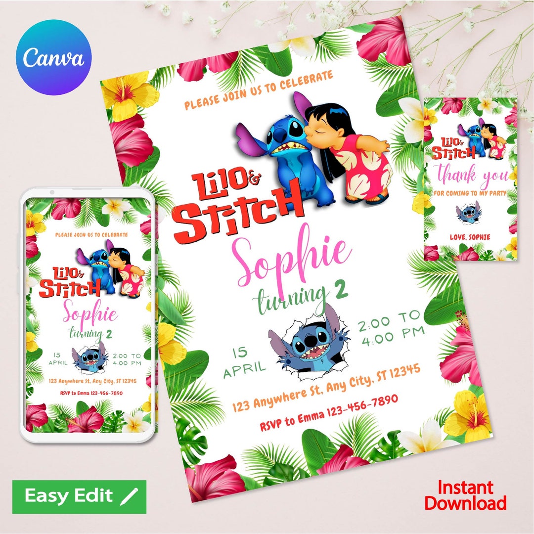Lilo and Stitch Birthday Invitation Template, Lilo and Stitch Invite ...