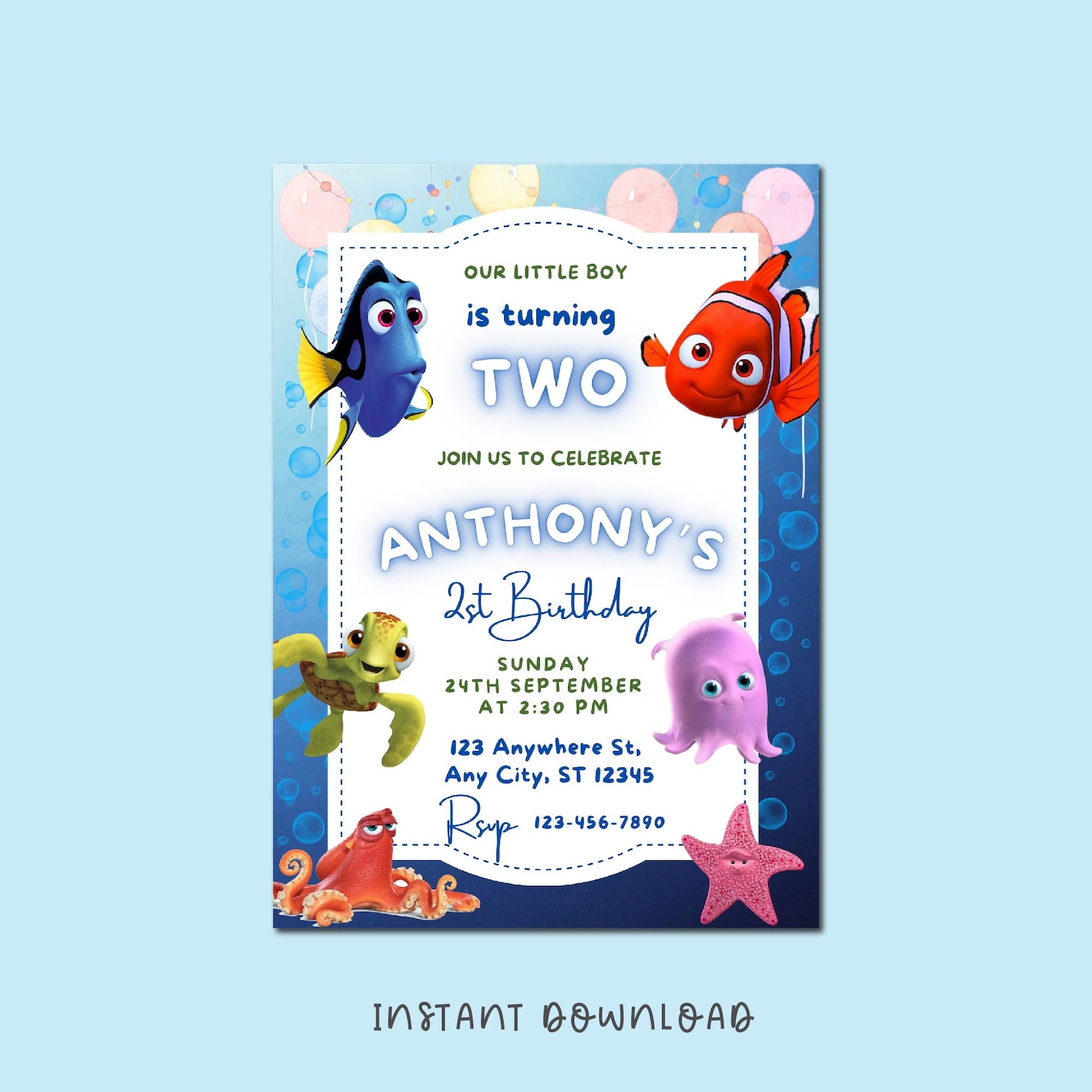 Printable Nemo Birthday Invitation, Dory Invite, Under the Sea Party ...