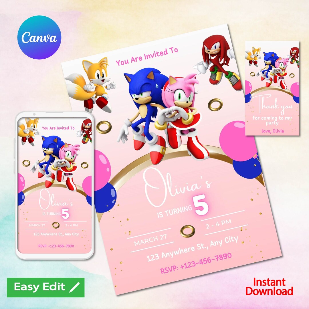 Sonic the Hedgehog Birthday Invitation | Super Sonic Birthday Party ...