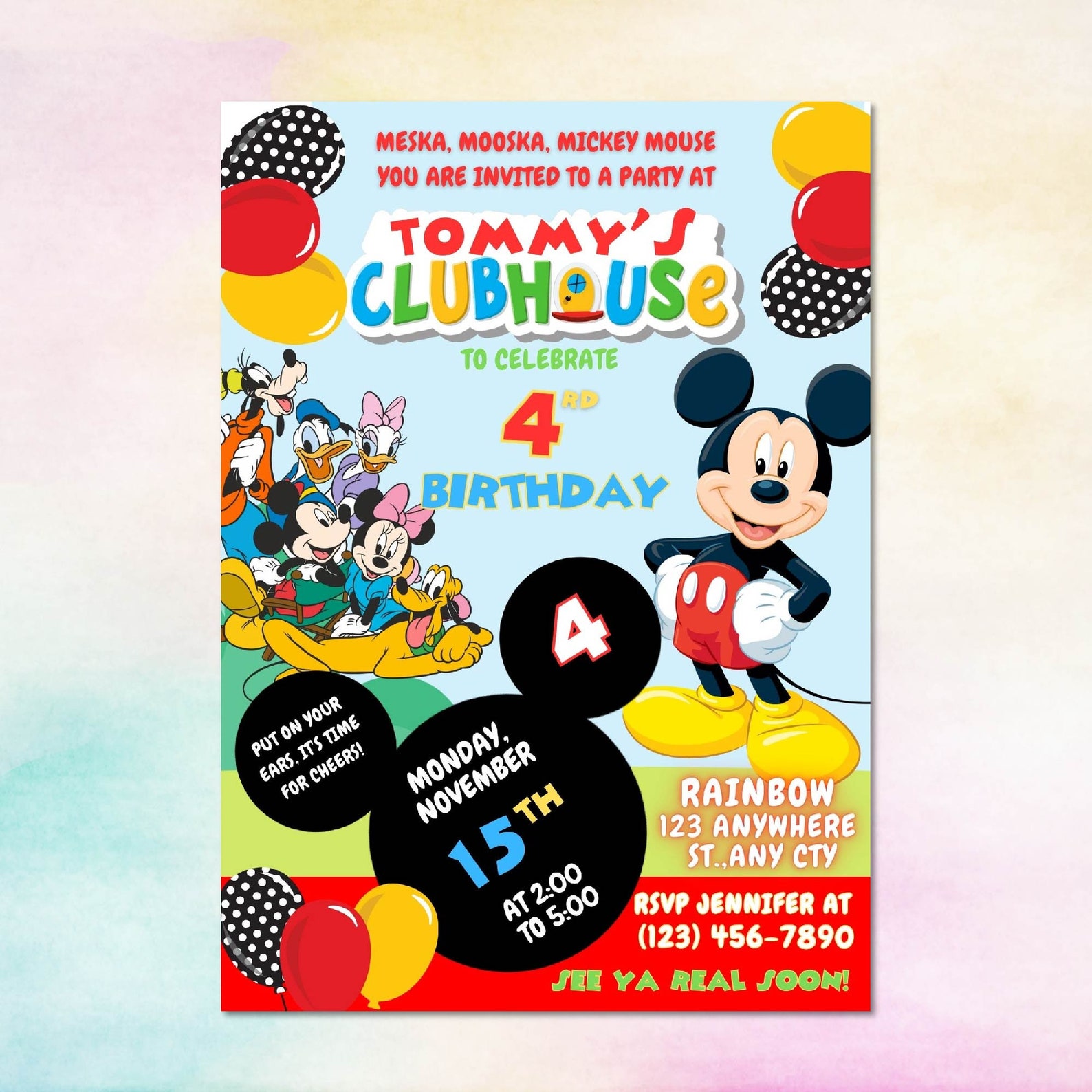 Mickey Mouse Clubhouse Birthday Invitation Boy Digital or Printed Thank ...