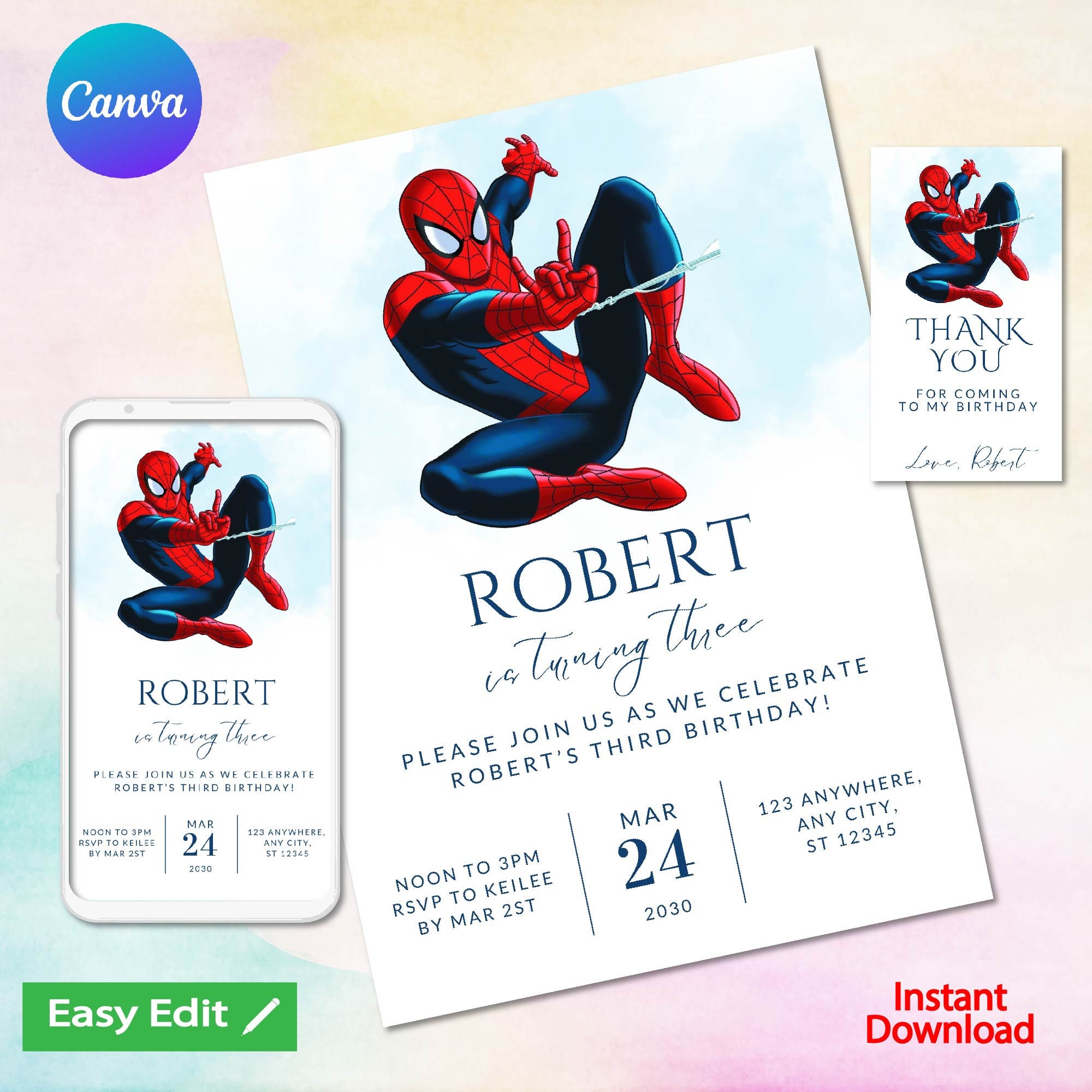 Spiderman Birthday Invitation | Spiderman Party Editable Template ...