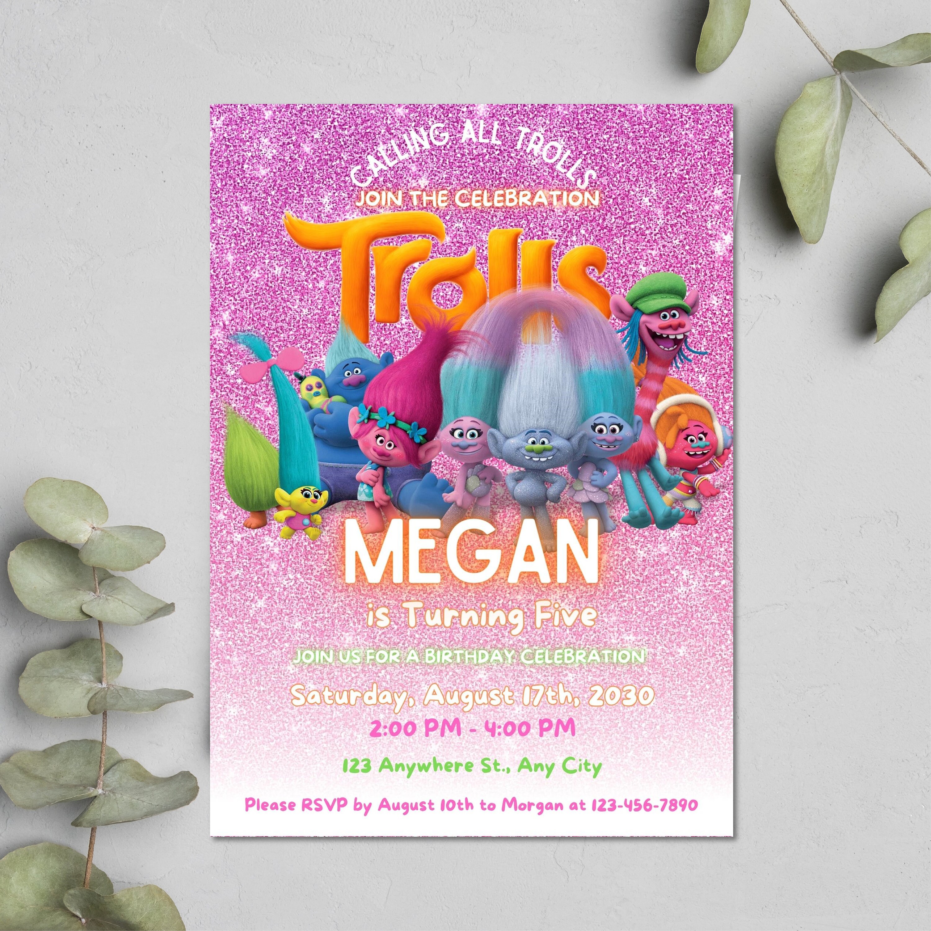 Editable Trolls Poppy Birthday Invitation | Trolls Girls Invite ...