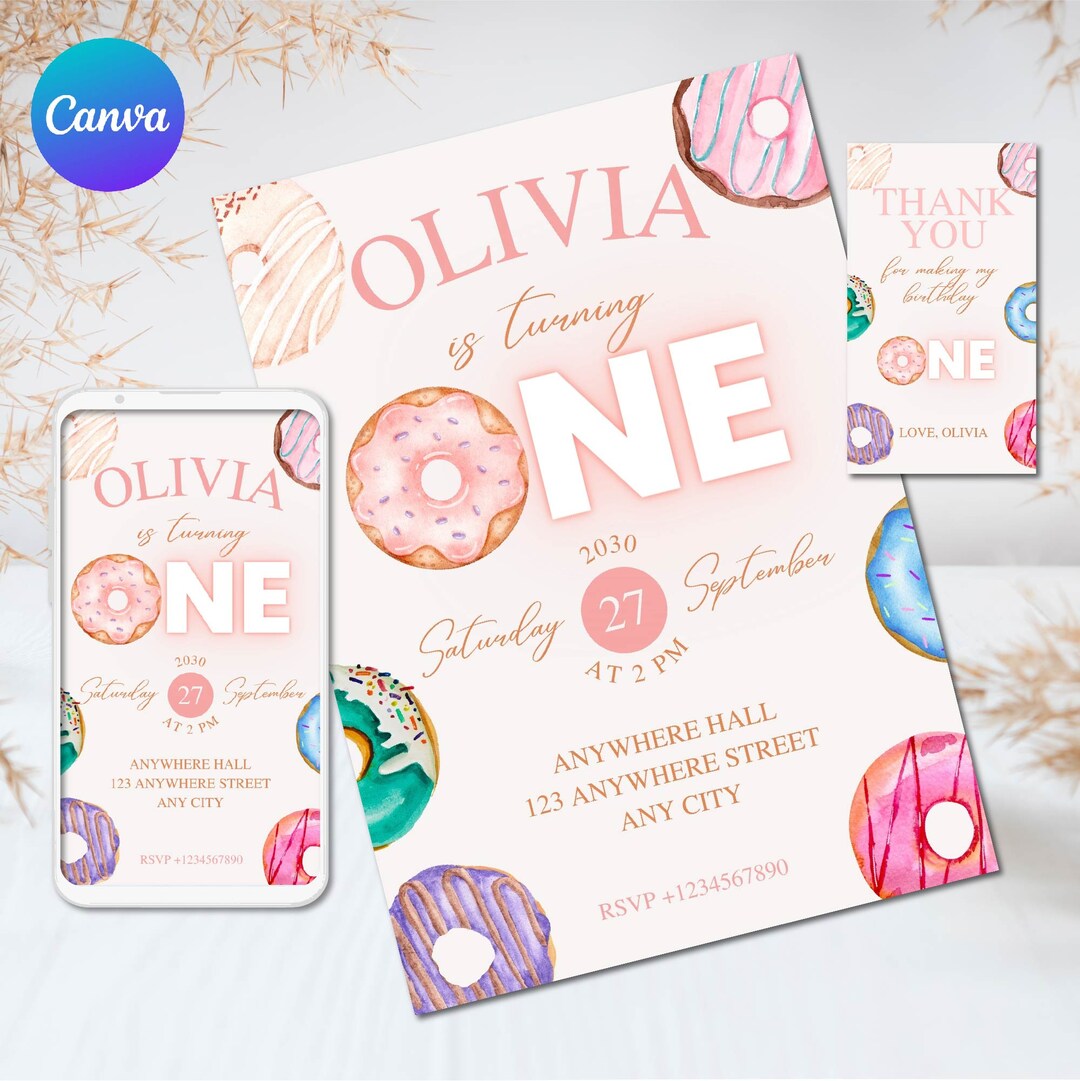 Donut Birthday Invitation, Editable Donut Birthday Invitation Template ...