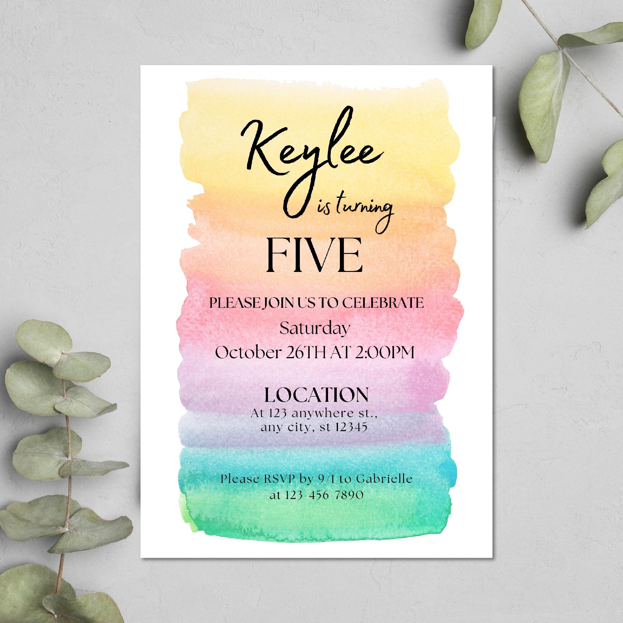 Pastel Rainbow Birthday Invitation | Colorful Watercolor | Ombre Pastel ...