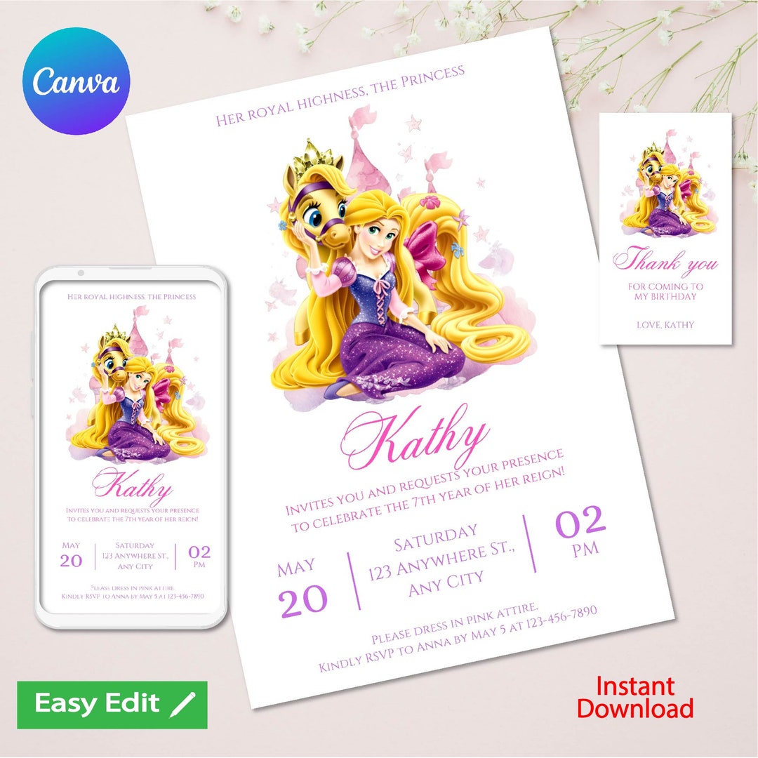 Rapunzel Birthday Party Invitation Template, Rapunzel Birthday ...