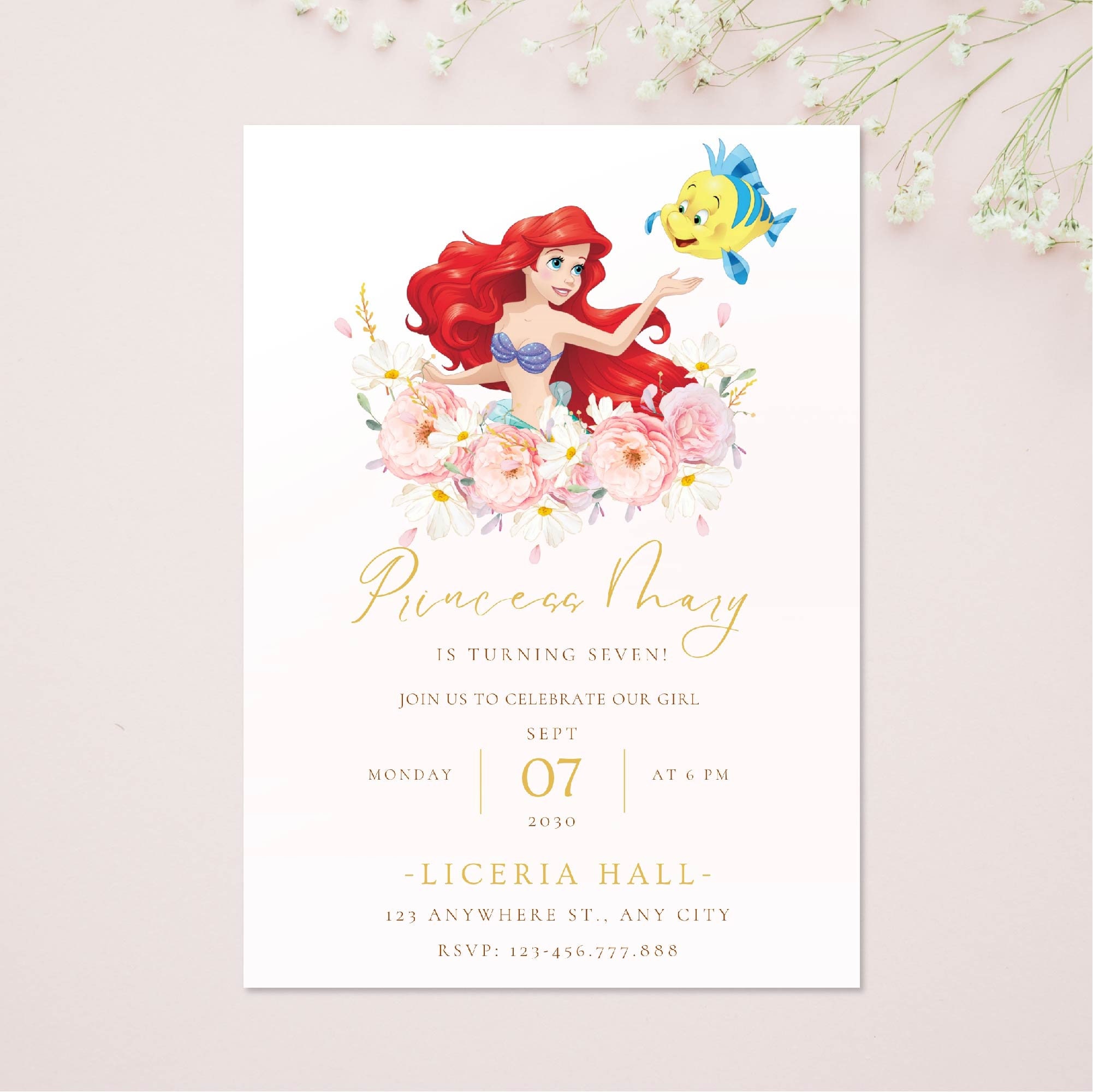 Editable Little Mermaid Ariel Birthday Invitation, Little Mermaid ...