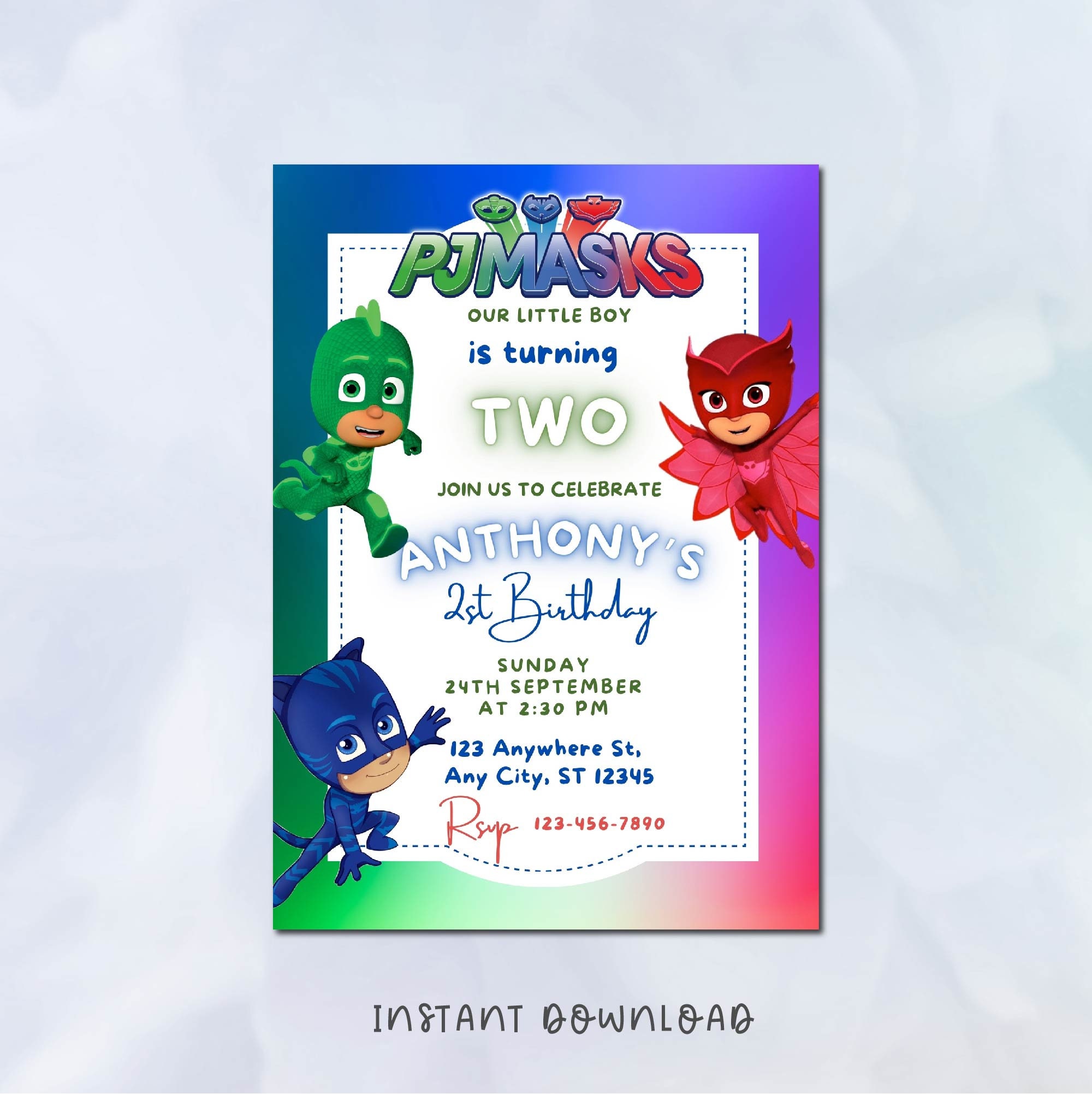 Editable Pj Masks Birthday Invitation Template, PJM Birthday Invitation ...
