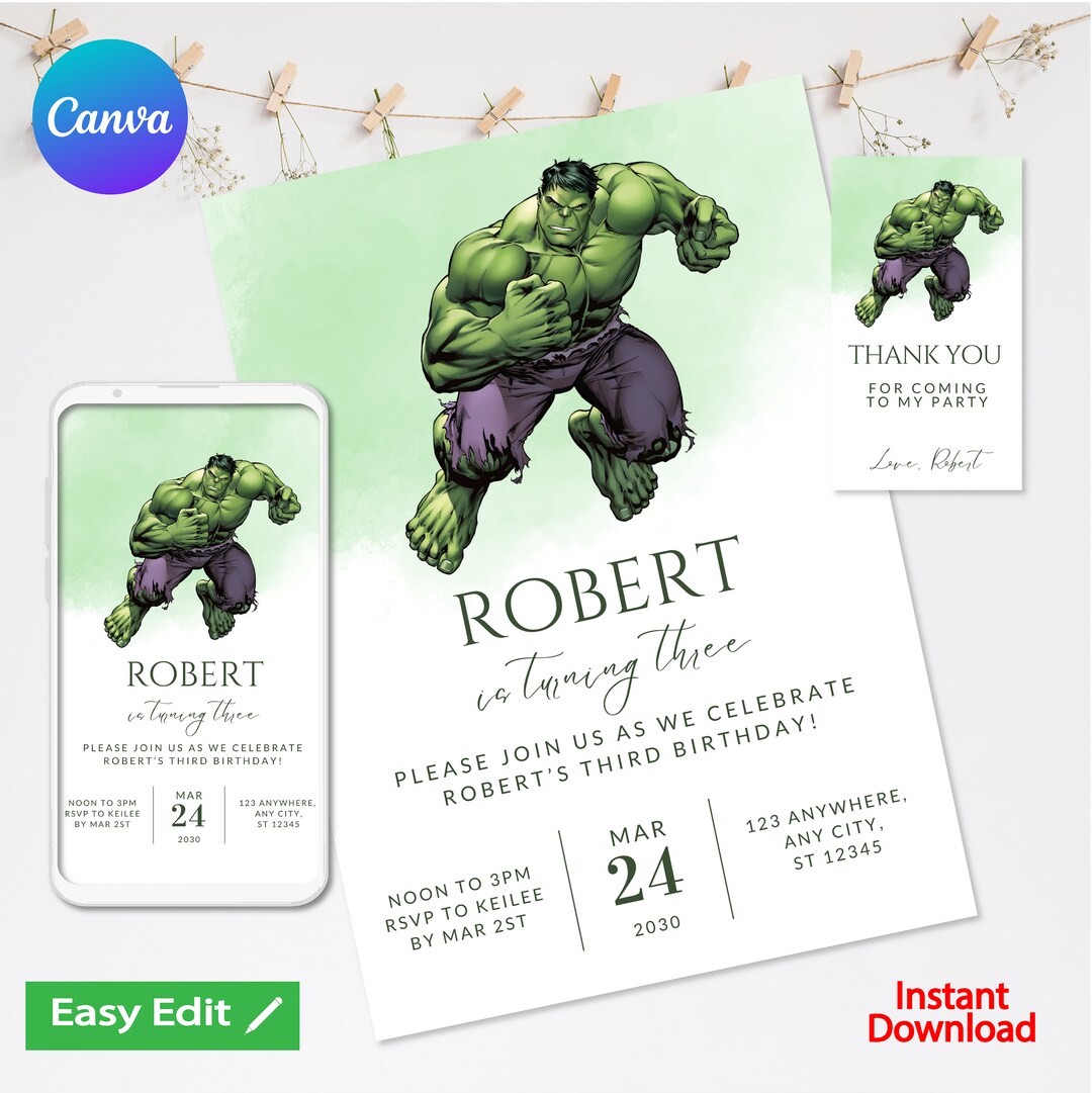 Hulk Birthday Invitation, the Incredible Hulk Birthday Invitation ...